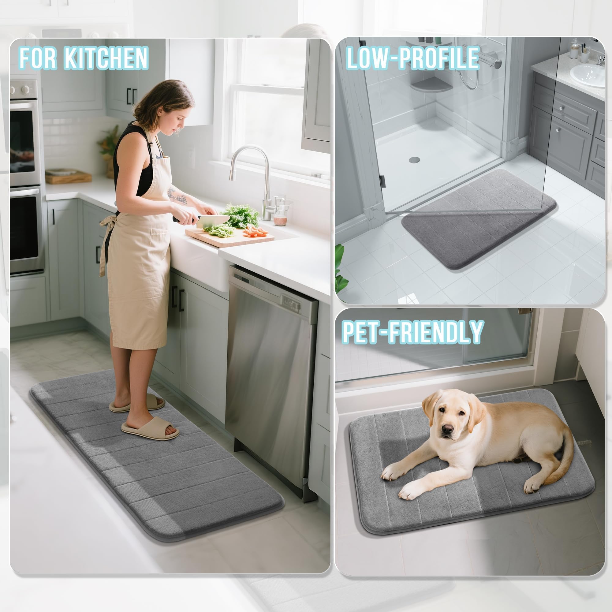 Yimobra Memory Foam Bath Mat Rug, 24 x 17 Inches, Comfortable, Soft, Super Water Absorption, Machine Wash, Non-Slip, Thick, Easier to Dry for Bathroom Floor Rugs, Grey