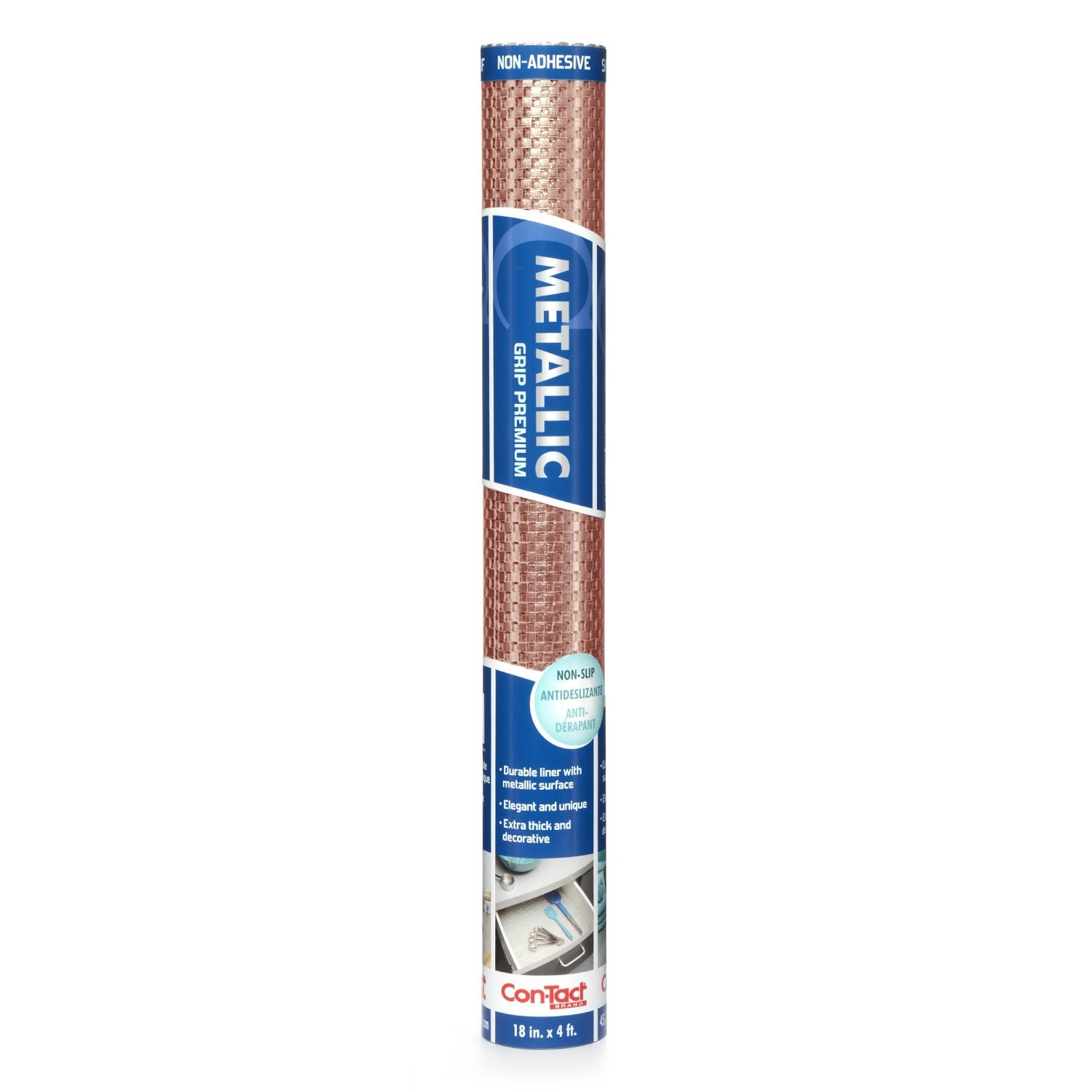 Con-Tact Brand Metallic Grip Premium NÎżn-Adhesive Non-Slip Counter Top, Drawer and Shelf Liner, 18" x 4', Copper