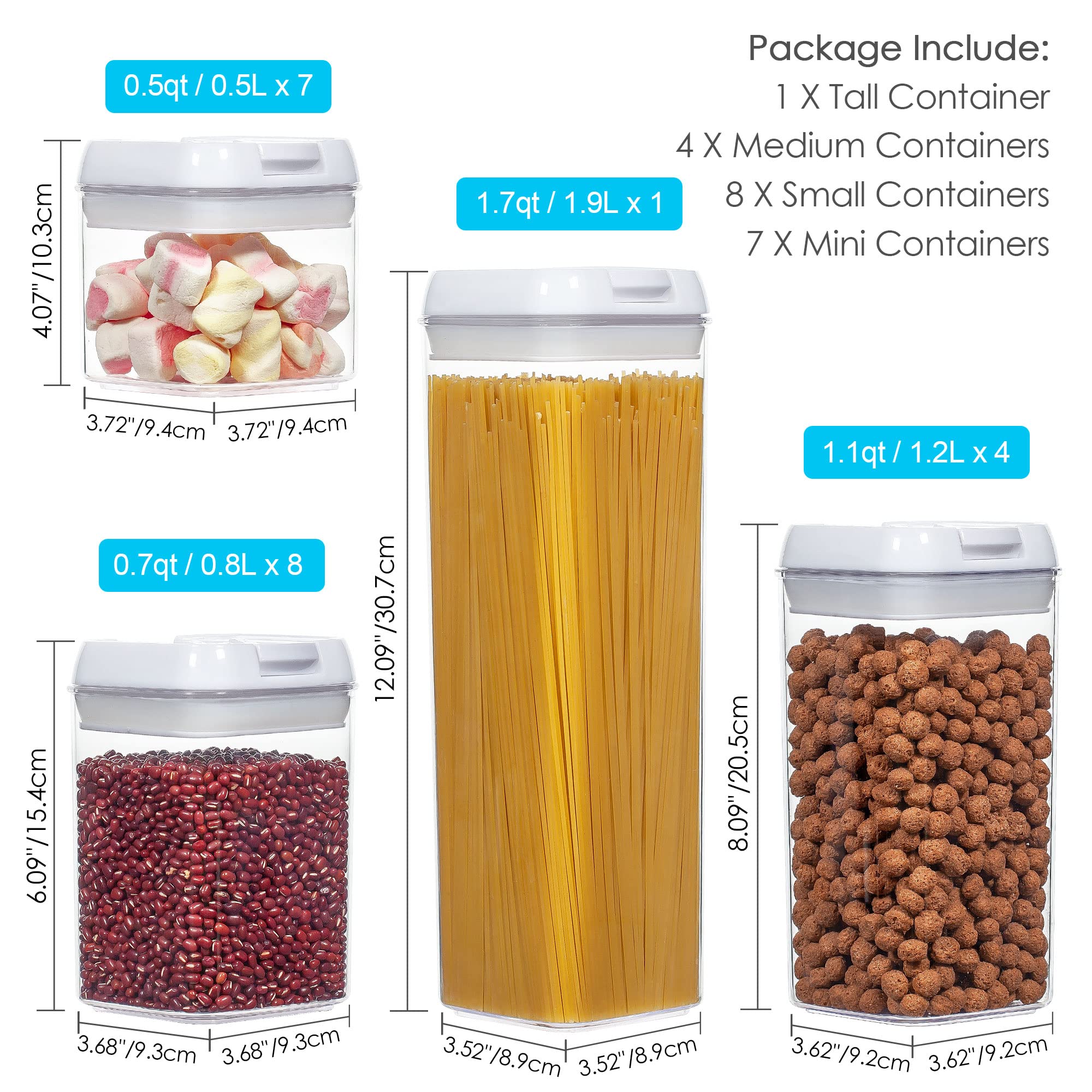Airtight Food Storage Containers, Vtopmart 20 Pieces BPA Free Plastic Cereal Containers with Easy Lock Lids,for Kitchen Pantry Organization and Storage, Include 24 Labels