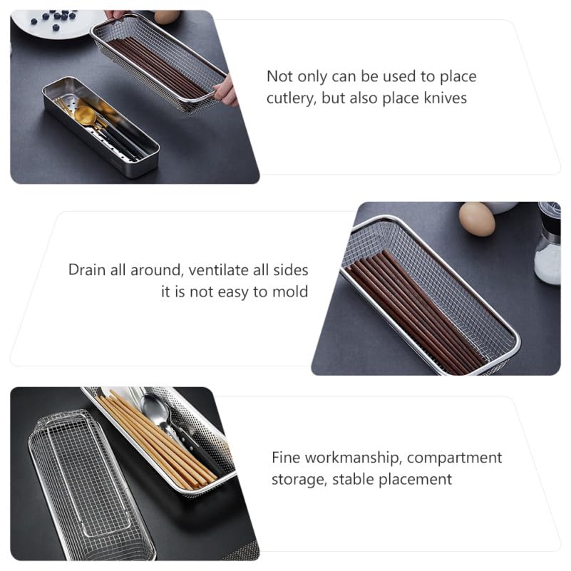 Cabilock Dishwasher Silverware Cutlery Basket Stainless Steel Flatware Drying Rack Countertop Utensil Holder Caddy Silver B