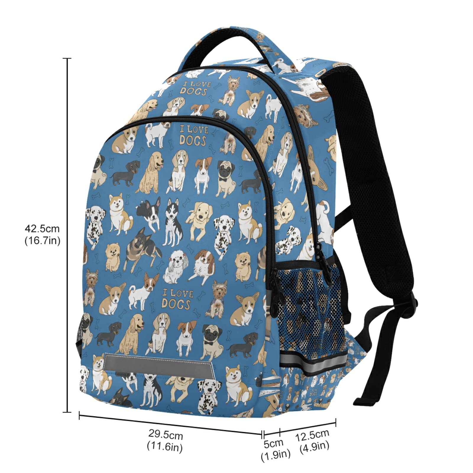Dogs Backpack for Boys Girls Bookbag with Chest Strap for Students Elementary School Laptop Daypack Rucksack for Teens Travel