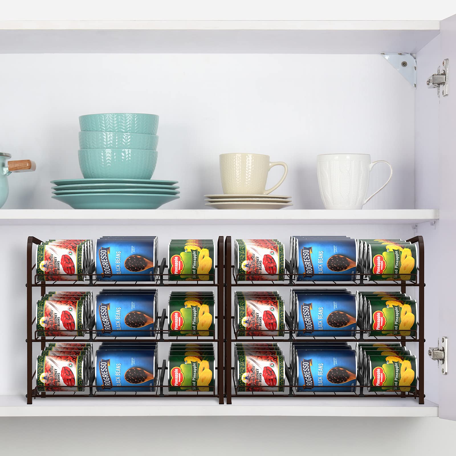 MOOACE 2 Pack Stackable Can Rack Organizer, Storage for 72 Cans, 3 Tier Can Storage Dispenser Rack Holder for Kitchen Cabinet Pantry Countertop, Bronze