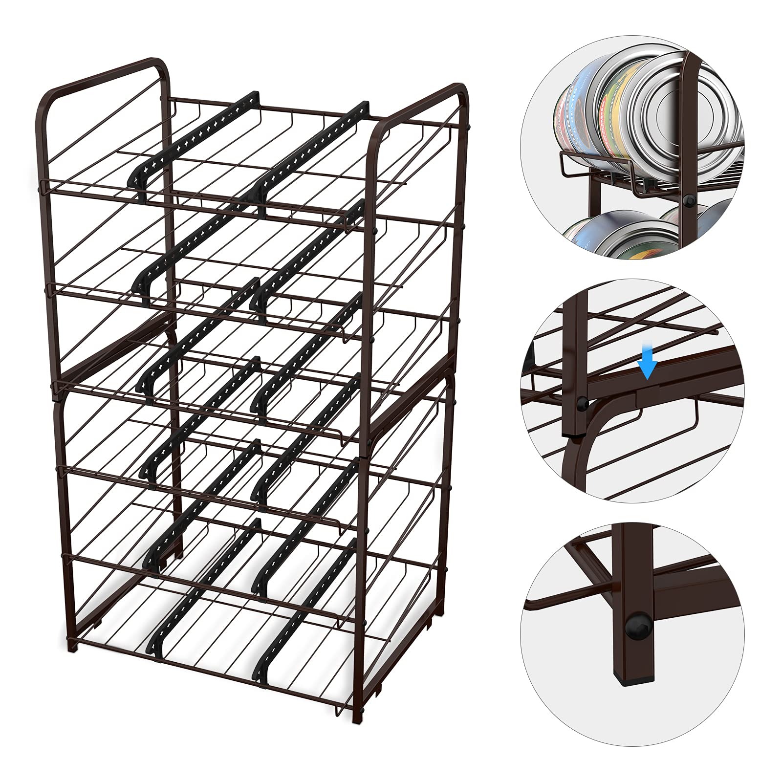 MOOACE 2 Pack Stackable Can Rack Organizer, Storage for 72 Cans, 3 Tier Can Storage Dispenser Rack Holder for Kitchen Cabinet Pantry Countertop, Bronze