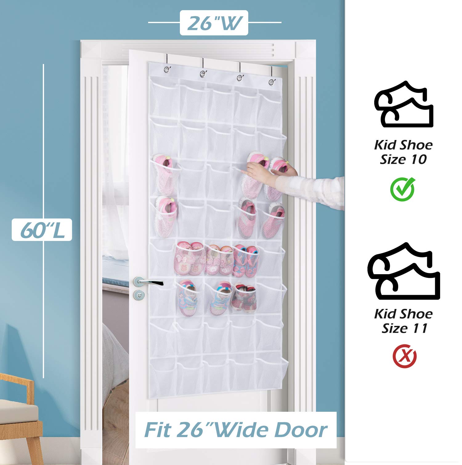 AOODA Over The Door Hanging Pantry Snack Organizer 40 Mesh Pockets Kids Shoe Rack Hanger Holder for Closet, White