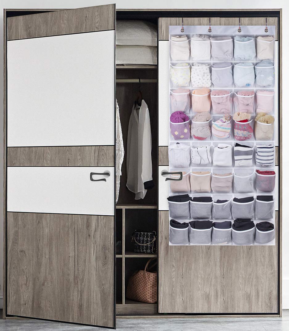 AOODA Over The Door Hanging Pantry Snack Organizer 40 Mesh Pockets Kids Shoe Rack Hanger Holder for Closet, White