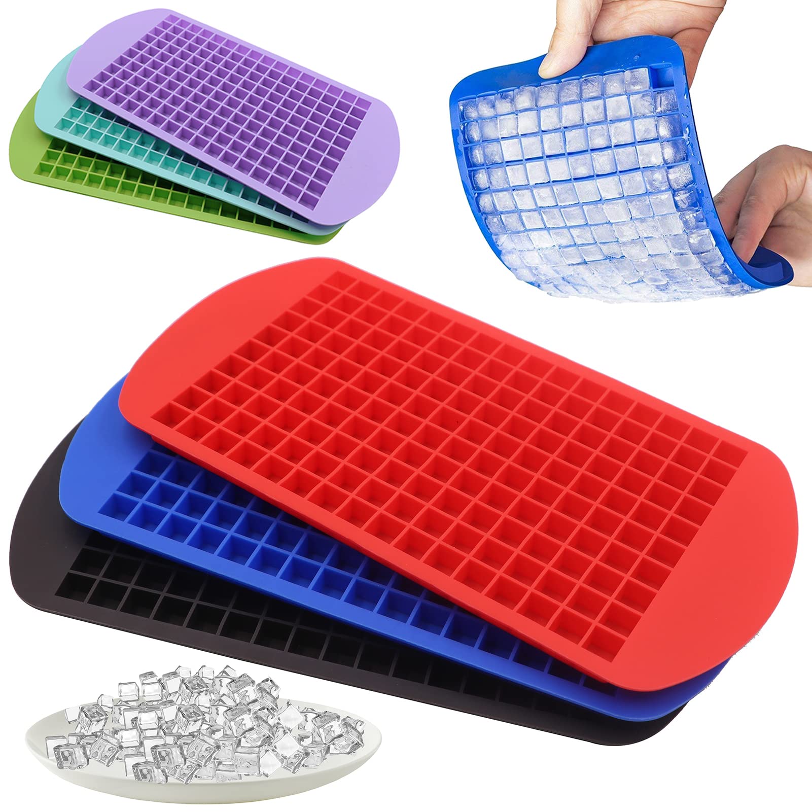 Silicone Mini Ice Cube Trays 3 Pack, 160 Crushed Ice Cube Molds Easy Release Small Ice Cube for Chilling Whiskey Cocktail, Kitchen Gadgets Stackable Ice Trays, Specialty Accessories Tool for Freezer