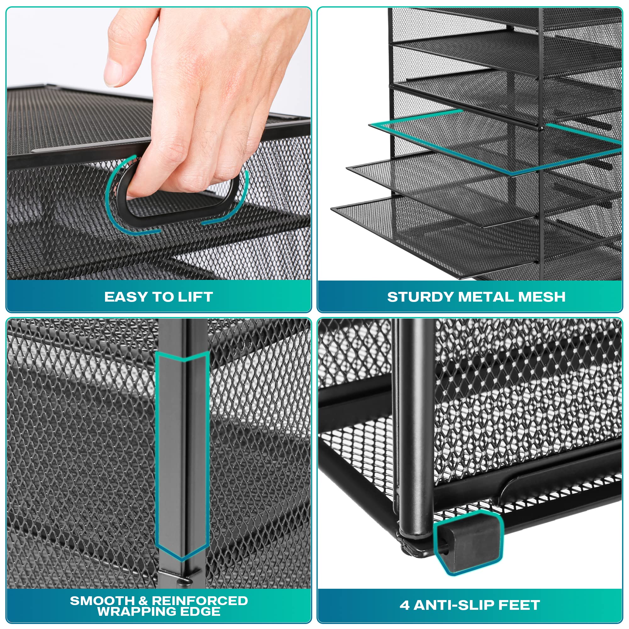 GoldOrcle 8 Tier Paper Letter Tray Organizer with Handles, Mesh Desk File Holder Storage Organization for Office School Desktop