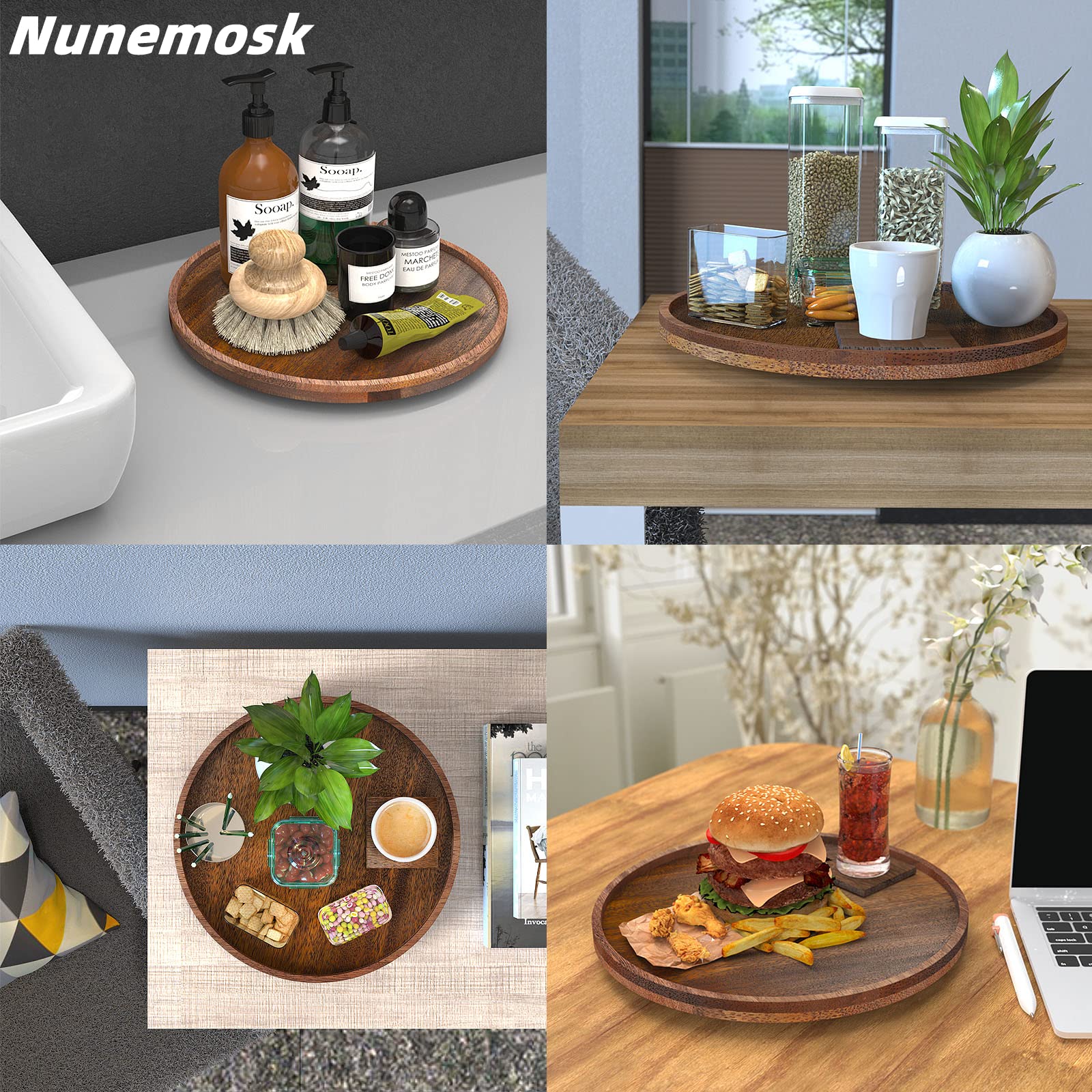 Nunemosk 13" Lazy Susan Turntable Walnut Wood, Kitchen Turntable Storage Food Bin Container for Kitchen Cabinets, Pantry, Refrigerator, Counter top (Walnut Wood)