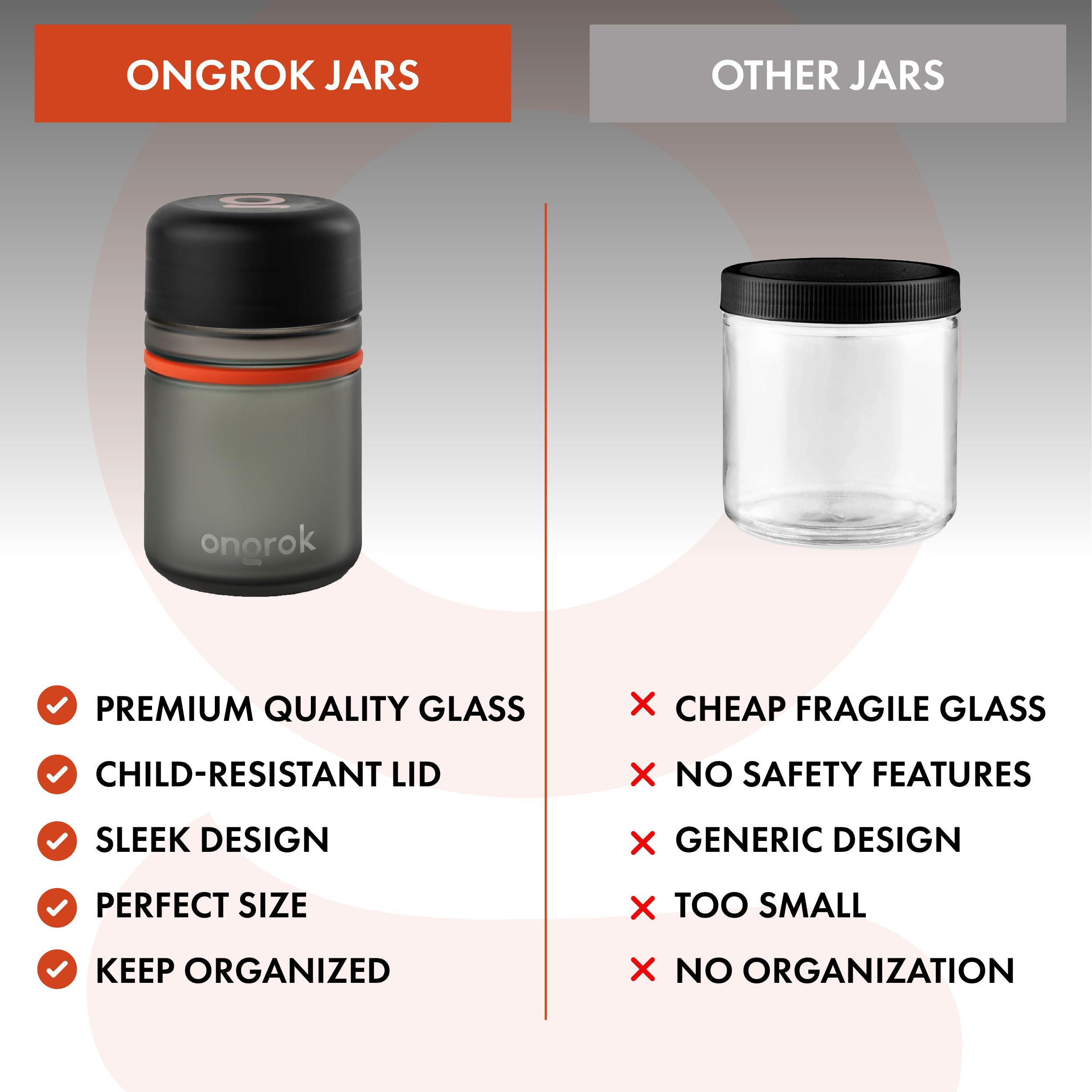 ONGROK Glass Storage Jar, 180ml, 3 Pack, Color-Coded Airtight Glass Containers, UV Air Proof Herb Jar to Stash Goods with Care with Child Resistant Lid