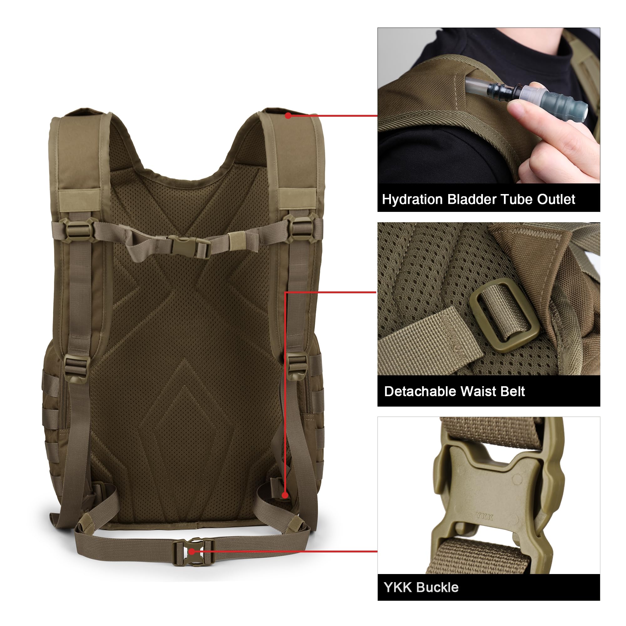 Mardingtop 25L Tactical Backpacks Molle Hiking daypacks for Camping Hiking Military Traveling Motorcycle Khaki