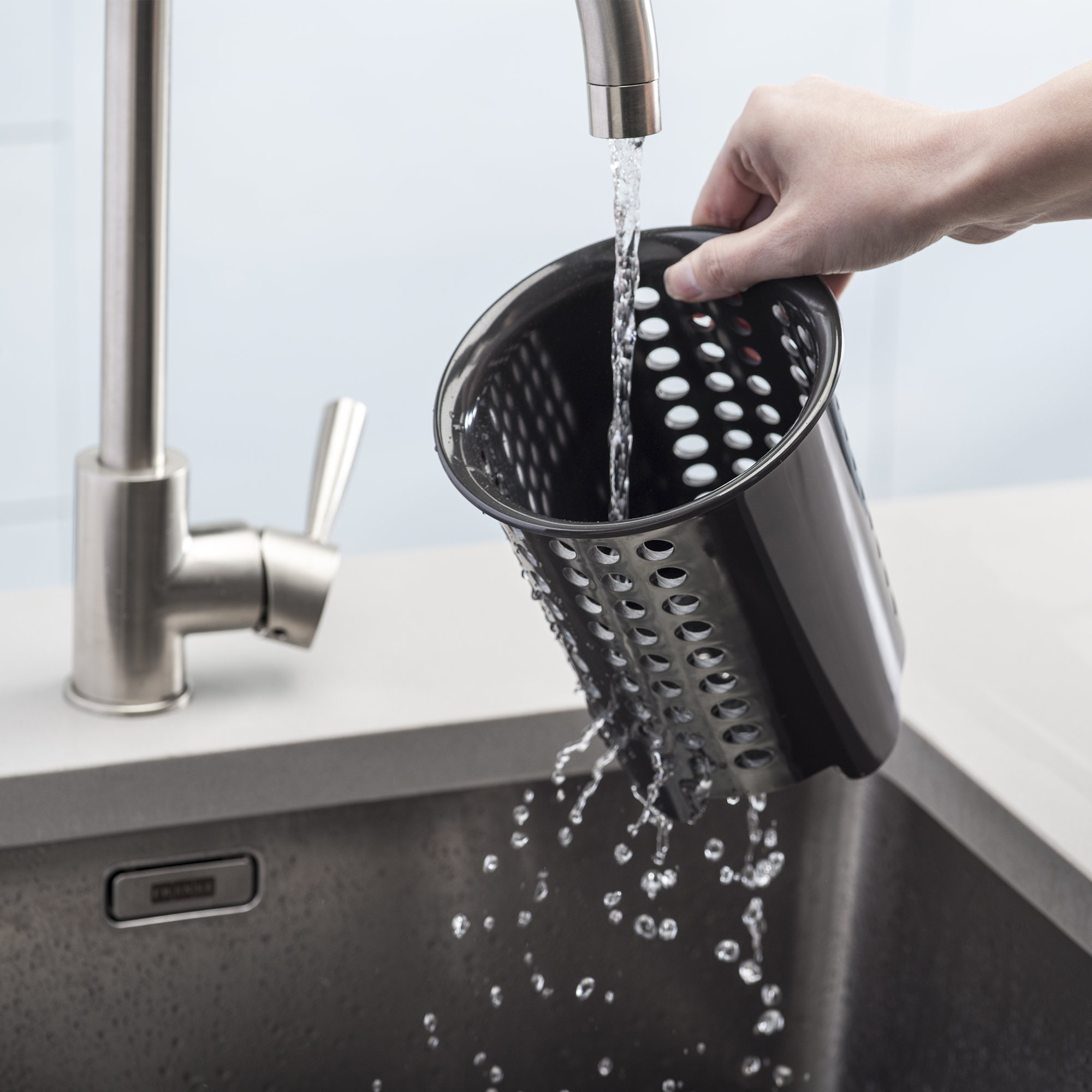 Zeal G231T Melamine Cutlery Drainer/Utensil Pot Dark Grey, 14 x 14 x 17 cm