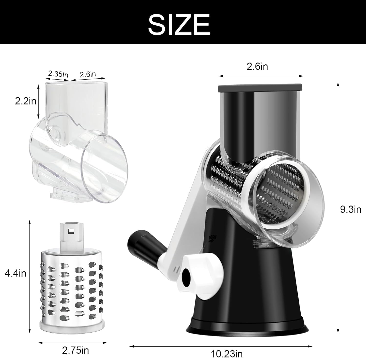 Rotary Cheese Grater Cheese Shredder - Cambom Kitchen Manual Cheese Grater with Handle Vegetable Slicer Nuts Grinder 3 Replaceable Drum Blades and Strong Suction Base Free Cleaning Brush