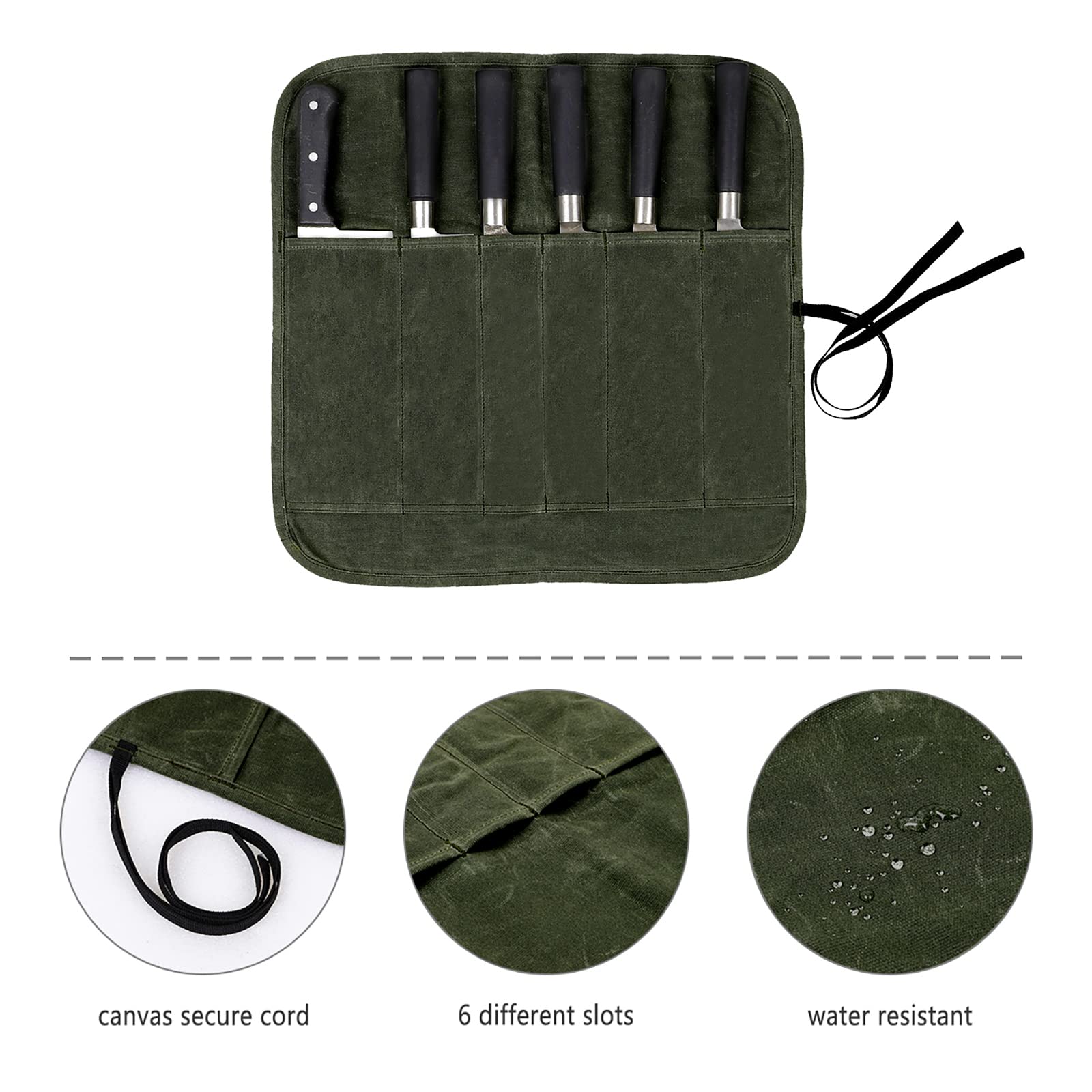 Chef Knife Roll Bag, Heavy Duty Oxford Utility Knife Bag, 6 Slots Chefs Knife Case Holder, Multi-function Cutlery Kitchen Knife Pouch Knife Wrap Wallet Tool Roll for Home Kitchen Traveling Camping