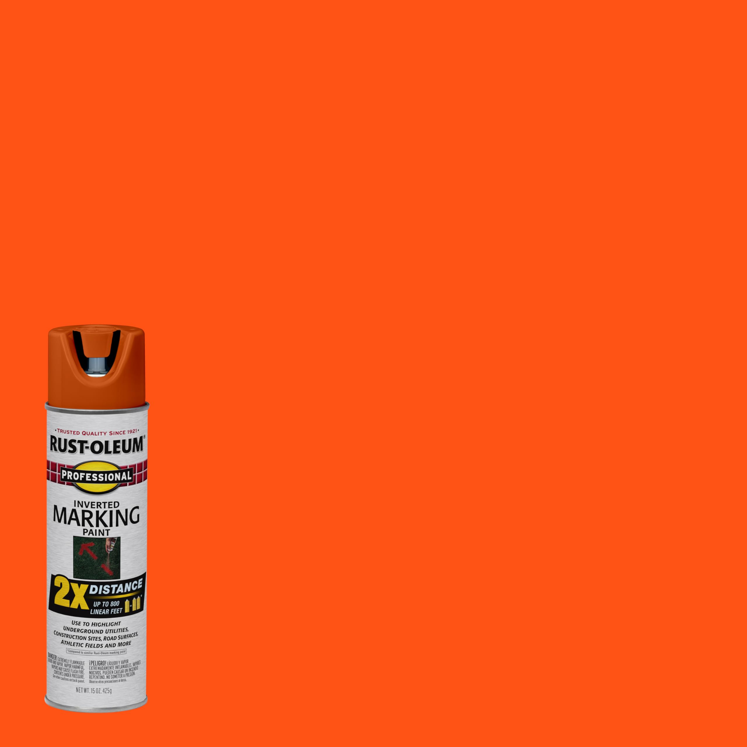 Rust-Oleum 266590 Professional 2X Distance Inverted Marking Spray Paint, 15 oz, Fluorescent Red Orange