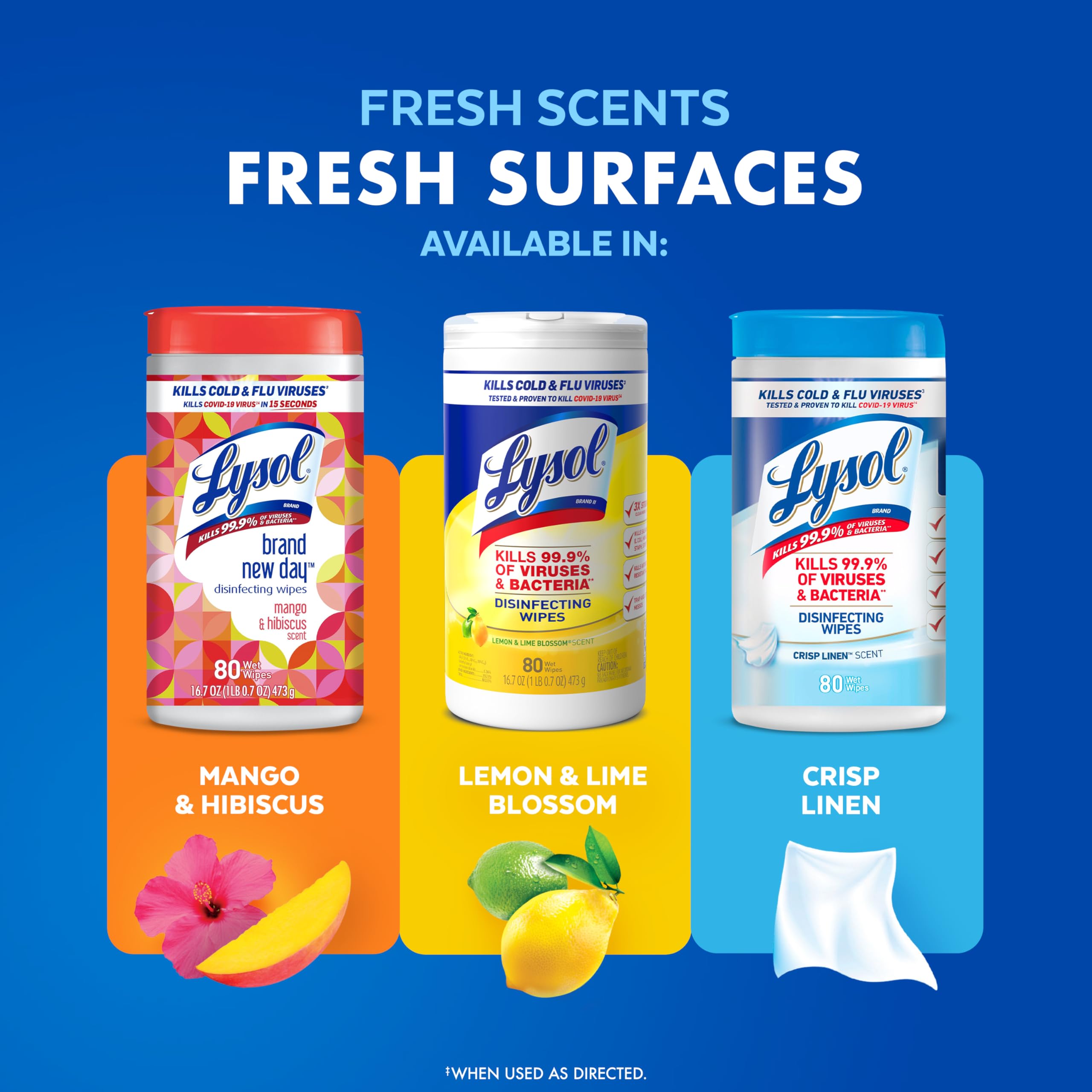 Lysol Disinfectant Wipes Multi-Surface Antibacterial Cleaning Wipes For Disinfecting and Cleaning Lemon and Lime Blossom 80 Count (Pack of 2)