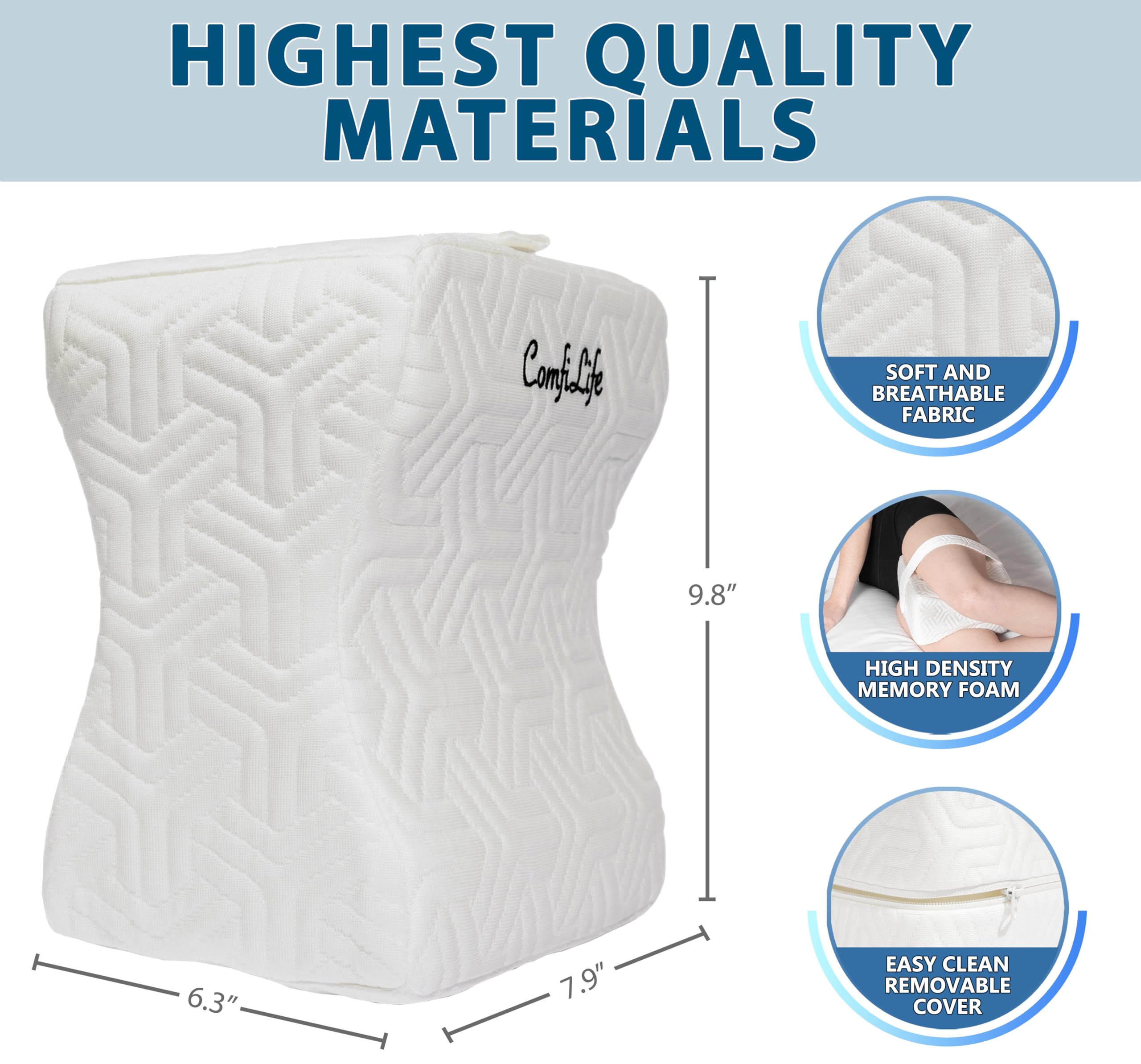 ComfiLife Knee Pillow for Side Sleepers – Firm Support Cooling Memory Foam Leg Pillow for Sleeping – Sciatica Pain Relief, Knee & Back Relief – Water Resistant Between Legs Pillow – Ergonomic Contour