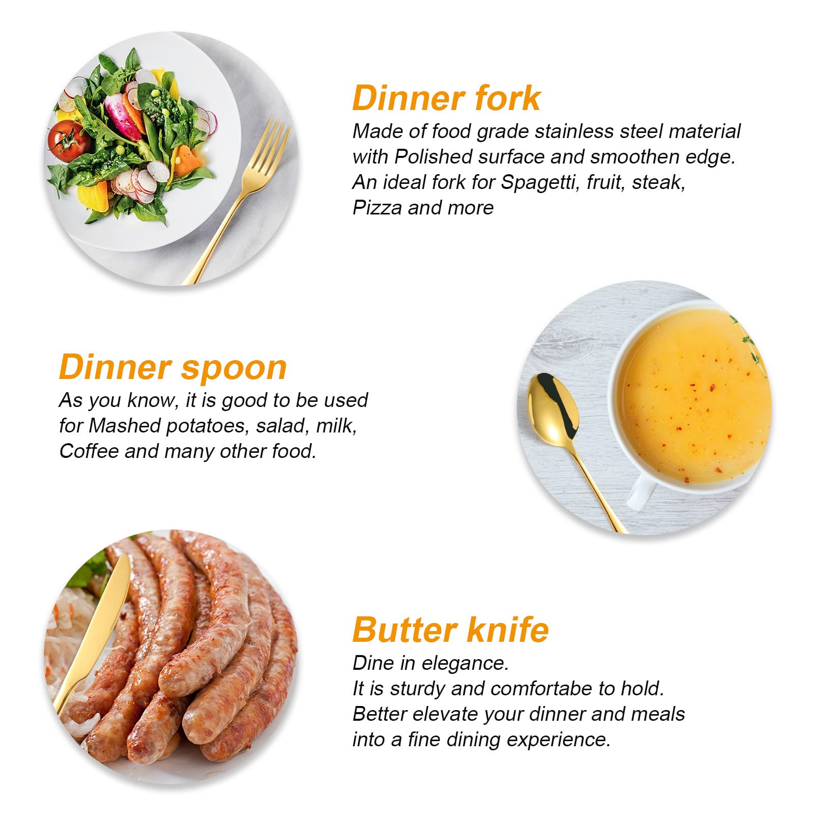 48 pcs Gold Silverware Set with Organizer, Stainless Steel Flatware with Steak Knife for 8, Kitware Utensil Cutlery with Metal Tray, Home Kitchen Knife Fork Spoon, Mirror Polished