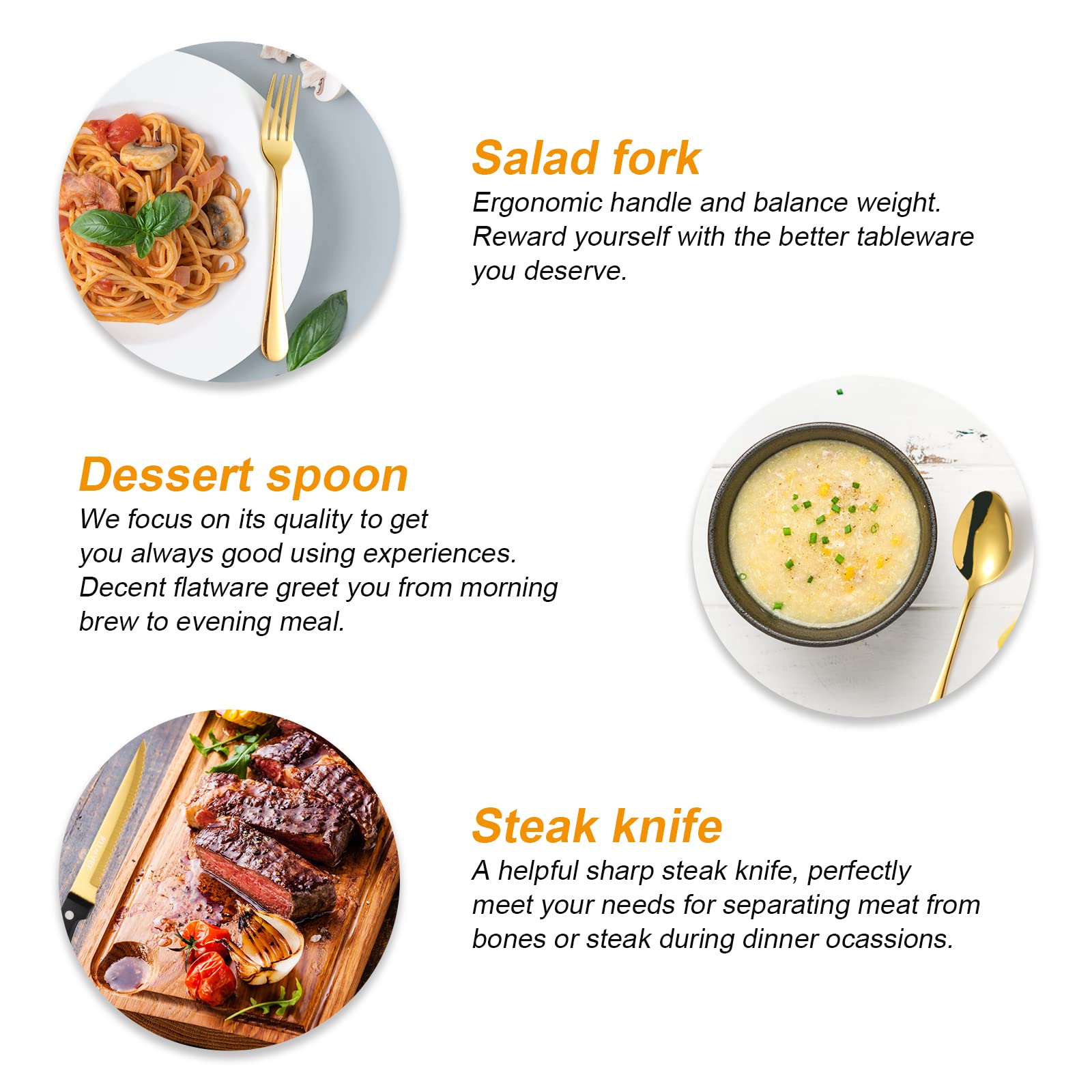 48 pcs Gold Silverware Set with Organizer, Stainless Steel Flatware with Steak Knife for 8, Kitware Utensil Cutlery with Metal Tray, Home Kitchen Knife Fork Spoon, Mirror Polished