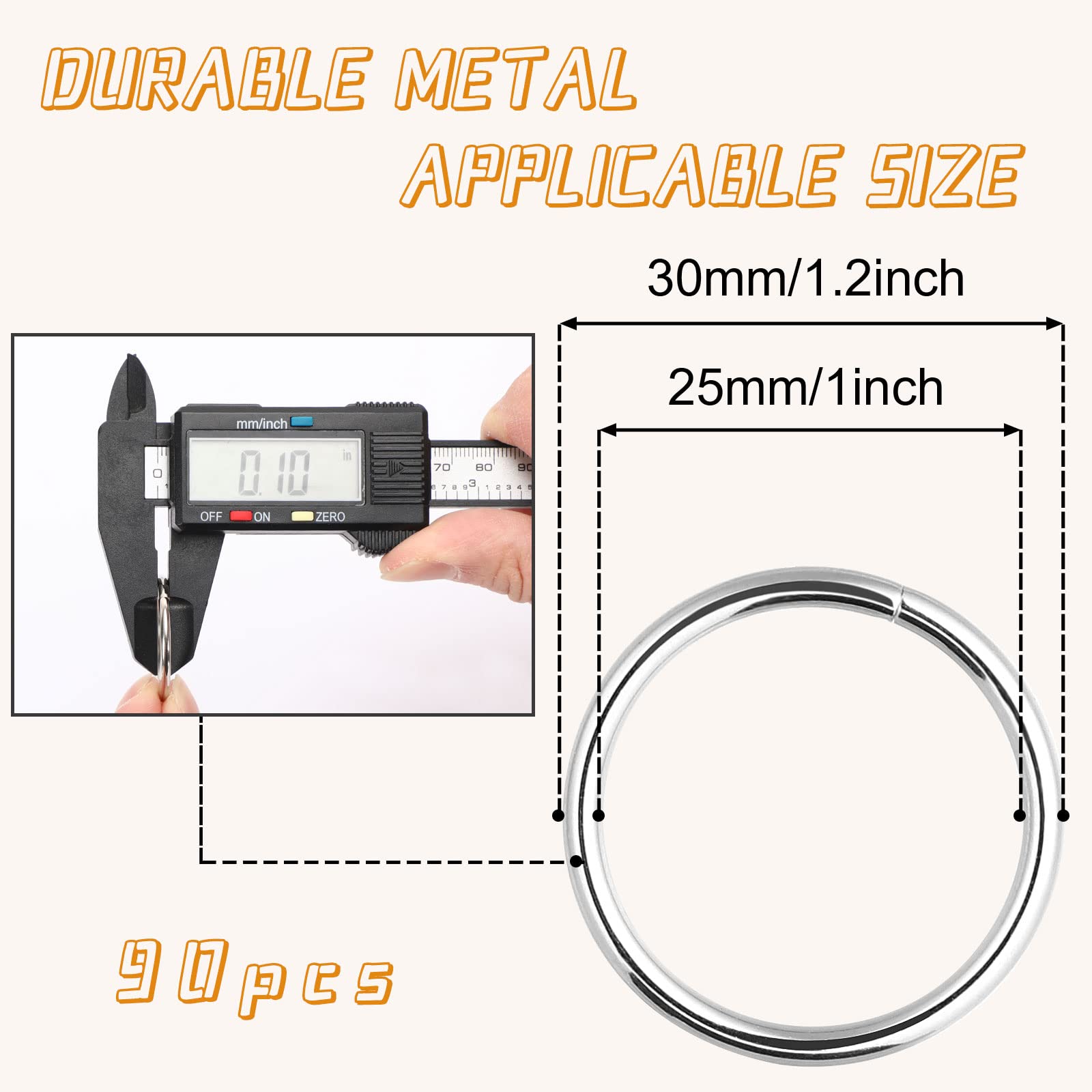 90Pcs 6 Sizes Silver Metal O Rings Multi-Purpose Heavy Duty Round Ring for Hardware Bags Belts Dog Leashes Hanging Basket DIY Craft Supplies, 15mm, 20mm, 25mm, 32mm, 38mm, 50mm