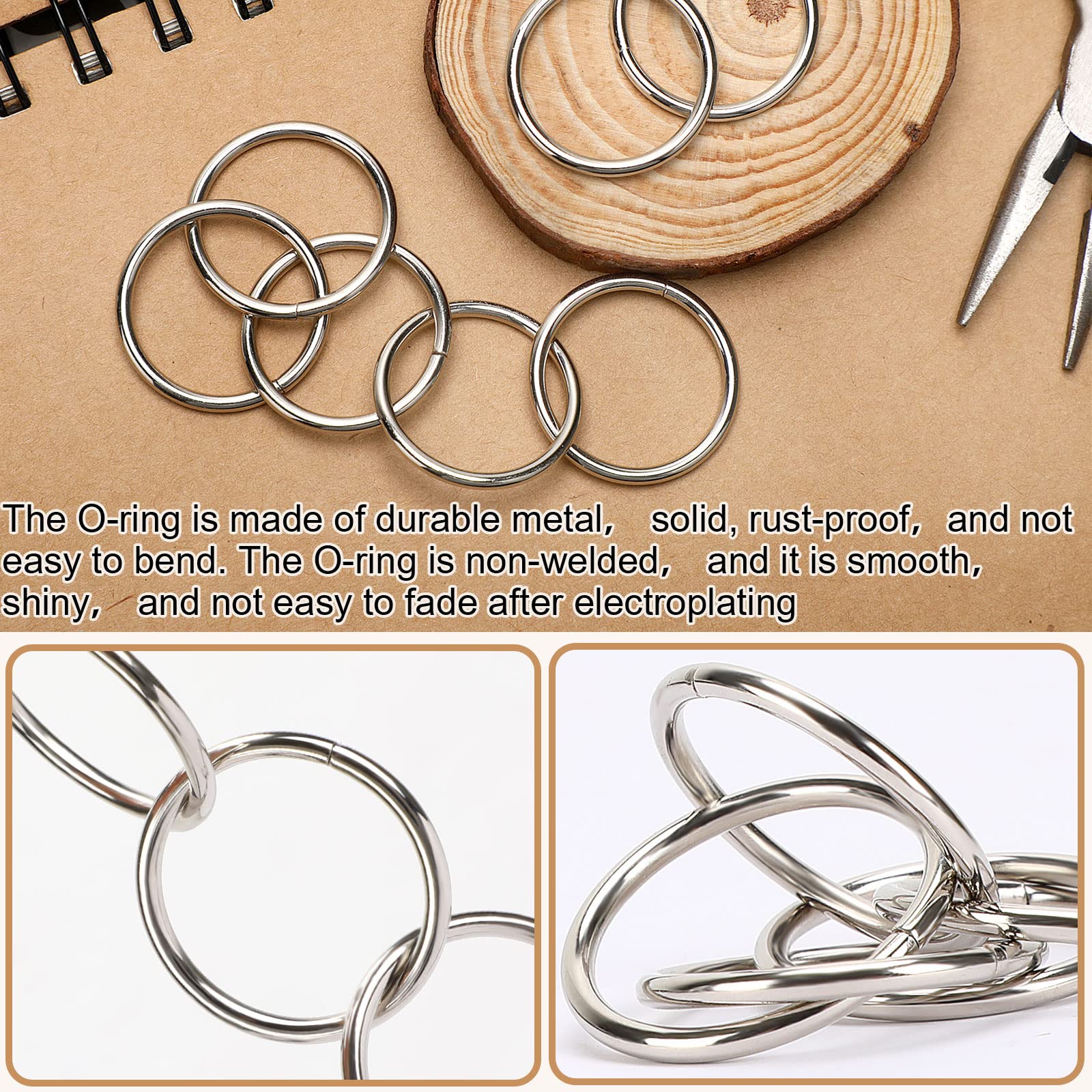 90Pcs 6 Sizes Silver Metal O Rings Multi-Purpose Heavy Duty Round Ring for Hardware Bags Belts Dog Leashes Hanging Basket DIY Craft Supplies, 15mm, 20mm, 25mm, 32mm, 38mm, 50mm