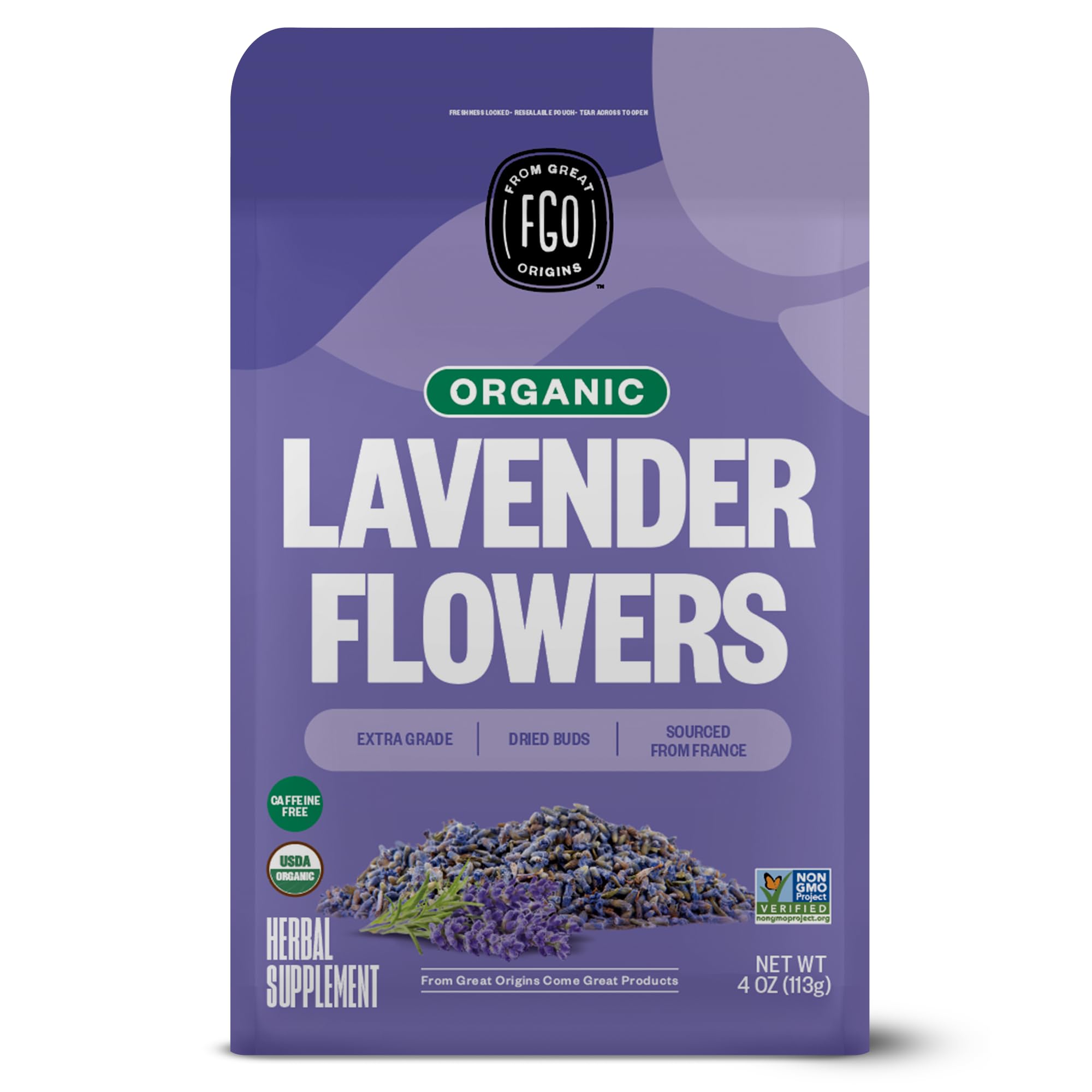 Organic Lavender Flowers Dried | Perfect for Tea, Baking, Lemonade, DIY Beauty, Sachets & Fresh Fragrance | 100% Raw From France | Large 4oz Resealable Kraft Bag | by FGO