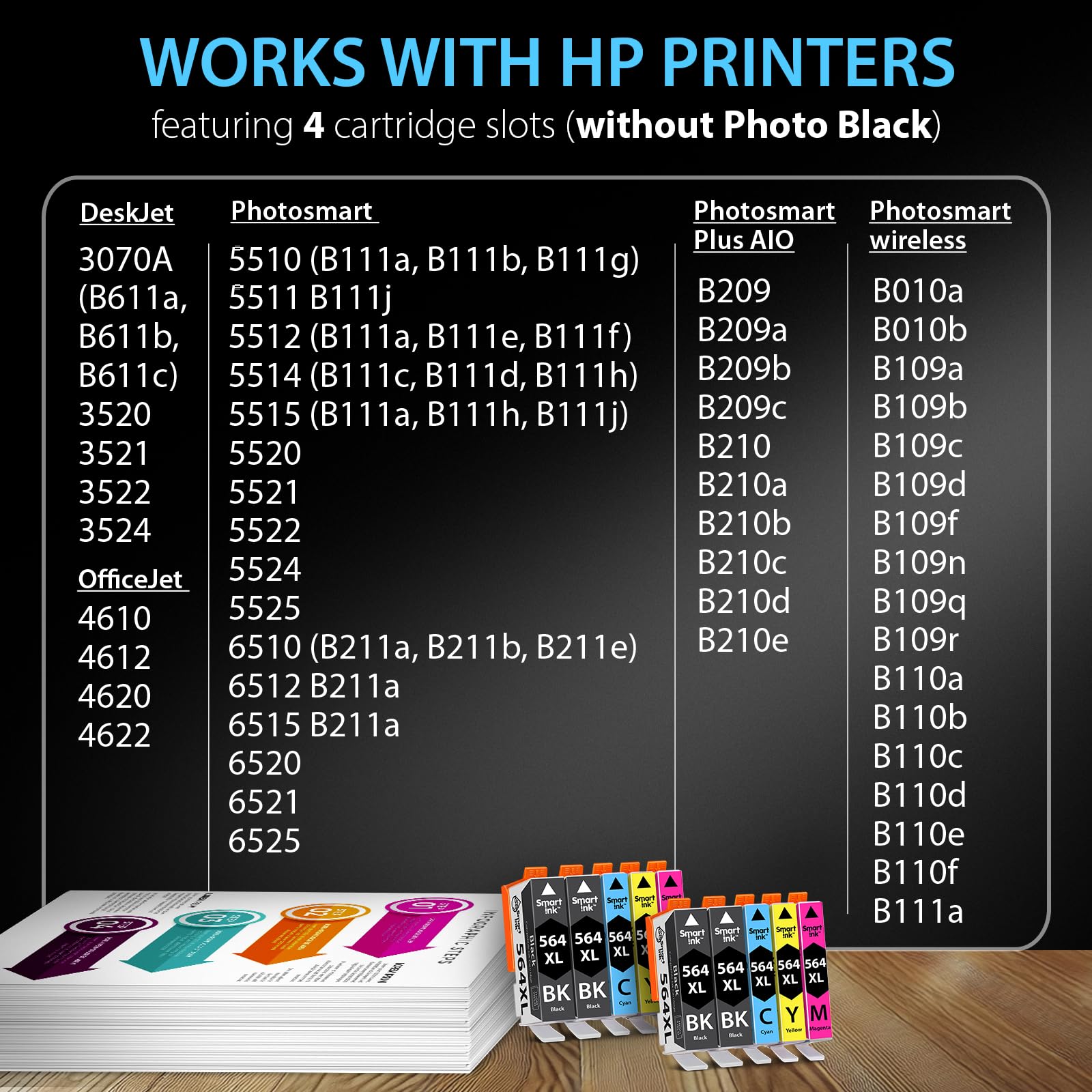 Smart Ink Compatible Ink Cartridge Replacement for HP 564 XL 564XL High Yield 10 Combo Pack (4 Black & 2 C/M/Y) for DeskJet 3520 3522 Photosmart 7520 6520 5520 7525 5514 7510 OfficeJet 4620 Printers