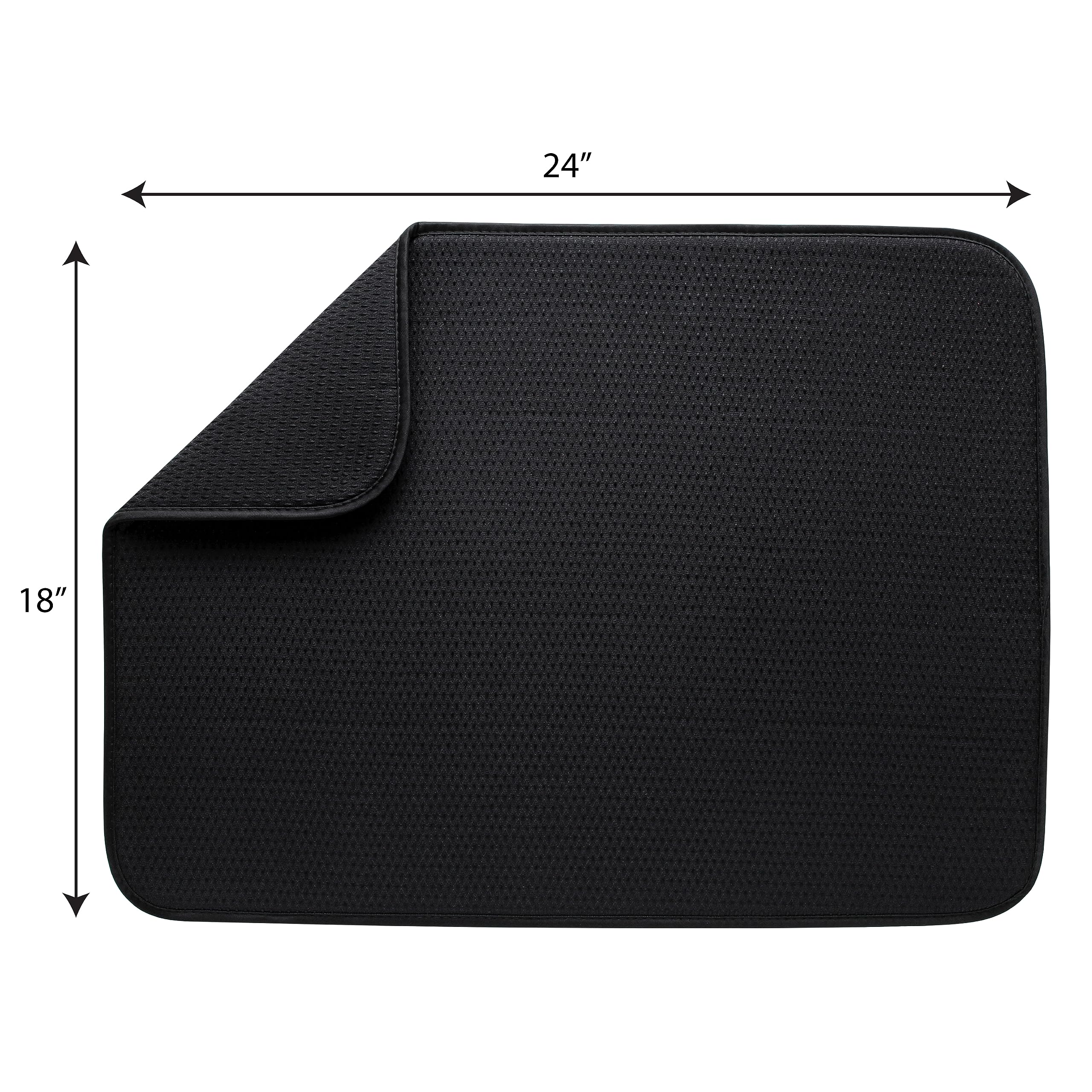 Envision Home Absorbent, Reversible Microfiber Dish Drying Mat for Kitchen,18 Inch x 24 Inch, X-Large, Black