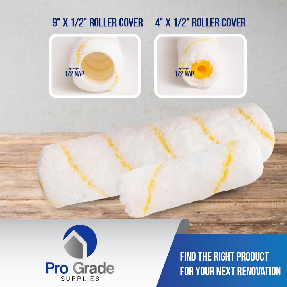 Pro Grade Paint Roller Cover Set,Wall Painting Roller Naps for Professional or Home Owners with All Paints and Stains. Paint Roller Covers are for House or Commercial Use. (10 Piece Set)