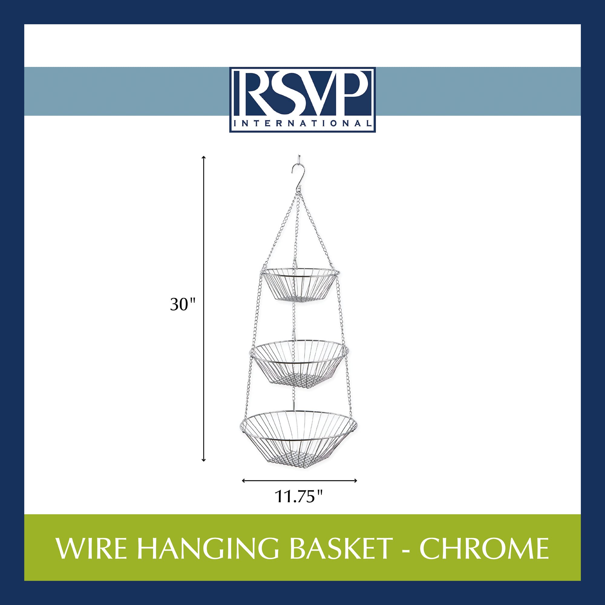 RSVP 30-by-12-Inch 3-Tier Wire Hanging Basket, Chrome