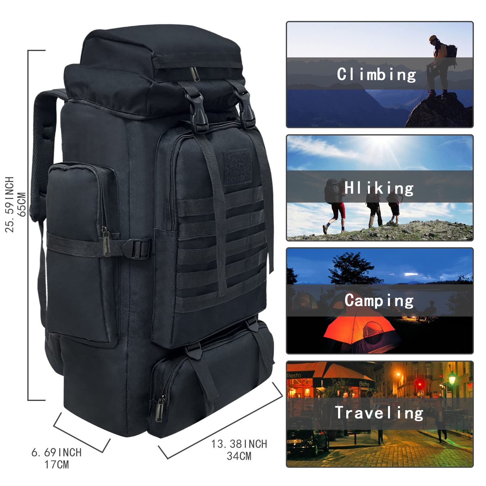 Ogetok 80L/100L Camping Hiking Military Tactical Backpack,Water Resistant Large Travel Daypacks Outdoor MOLLE Rucksack
