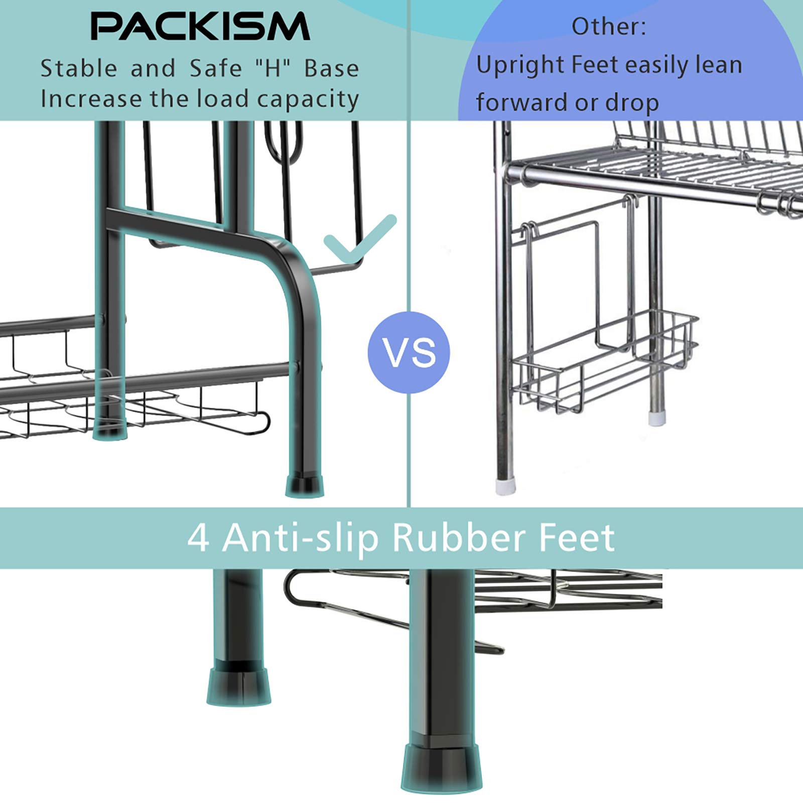 PACKISM Over The Sink Dish Drying Rack, 2 Tier Stainless Steel Over Sink Rack, Kitchen Over The Sink Shelf with Durable Dish Drainer, Large Dish Rack Over Sink for Kitchen Counter, Black