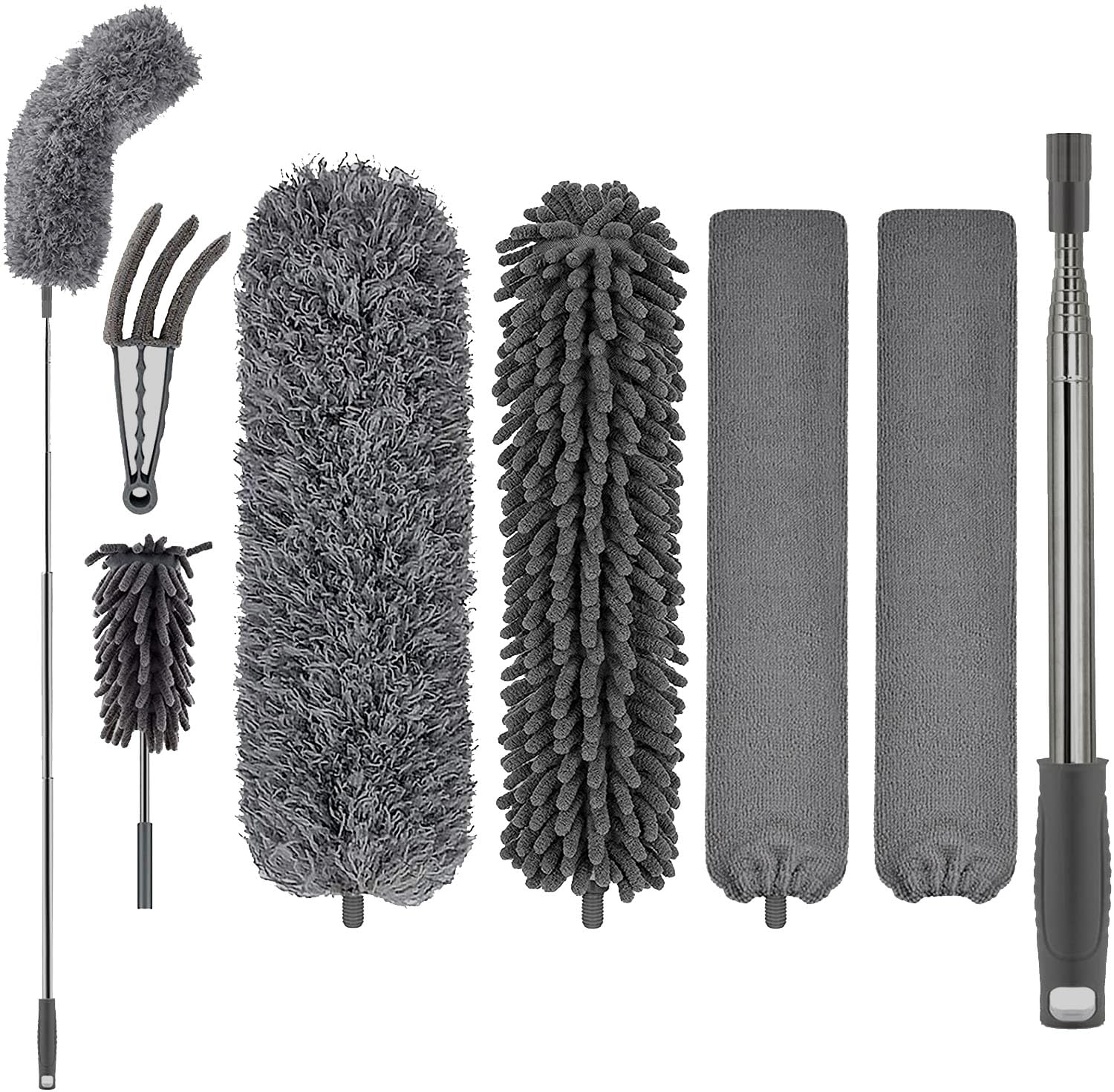 Dusters for Cleaning High Ceiling Fan, Microfiber Duster with Extension Pole 30-100 Inches, FUUNSOO Retractable Gap Dust Brush Cleaner Long Feather Duster for Cleaning Cobweb, Blinds, Furniture