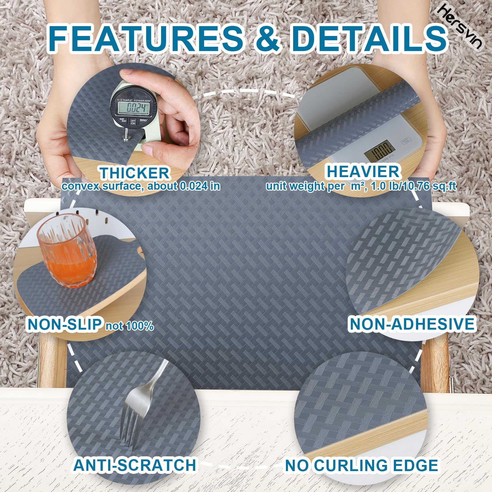 Hersvin Shelf Liners 24 in x 20 ft EVA Drawer Mats, Non-Adhesive Cupboard Pad, Kitchen Cabinet Lining Fridge Cushion (Gray/Crossed Stripe, 61x610cm)