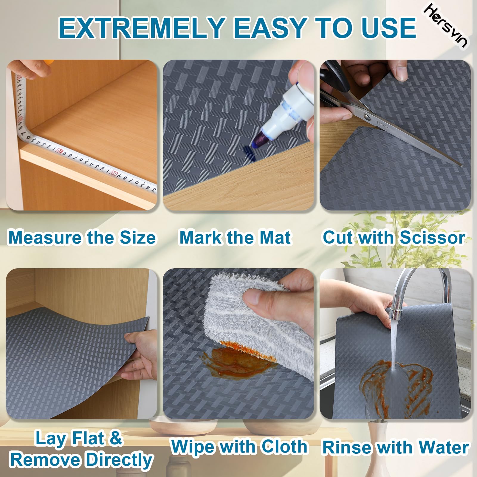 Hersvin Shelf Liners 24 in x 20 ft EVA Drawer Mats, Non-Adhesive Cupboard Pad, Kitchen Cabinet Lining Fridge Cushion (Gray/Crossed Stripe, 61x610cm)