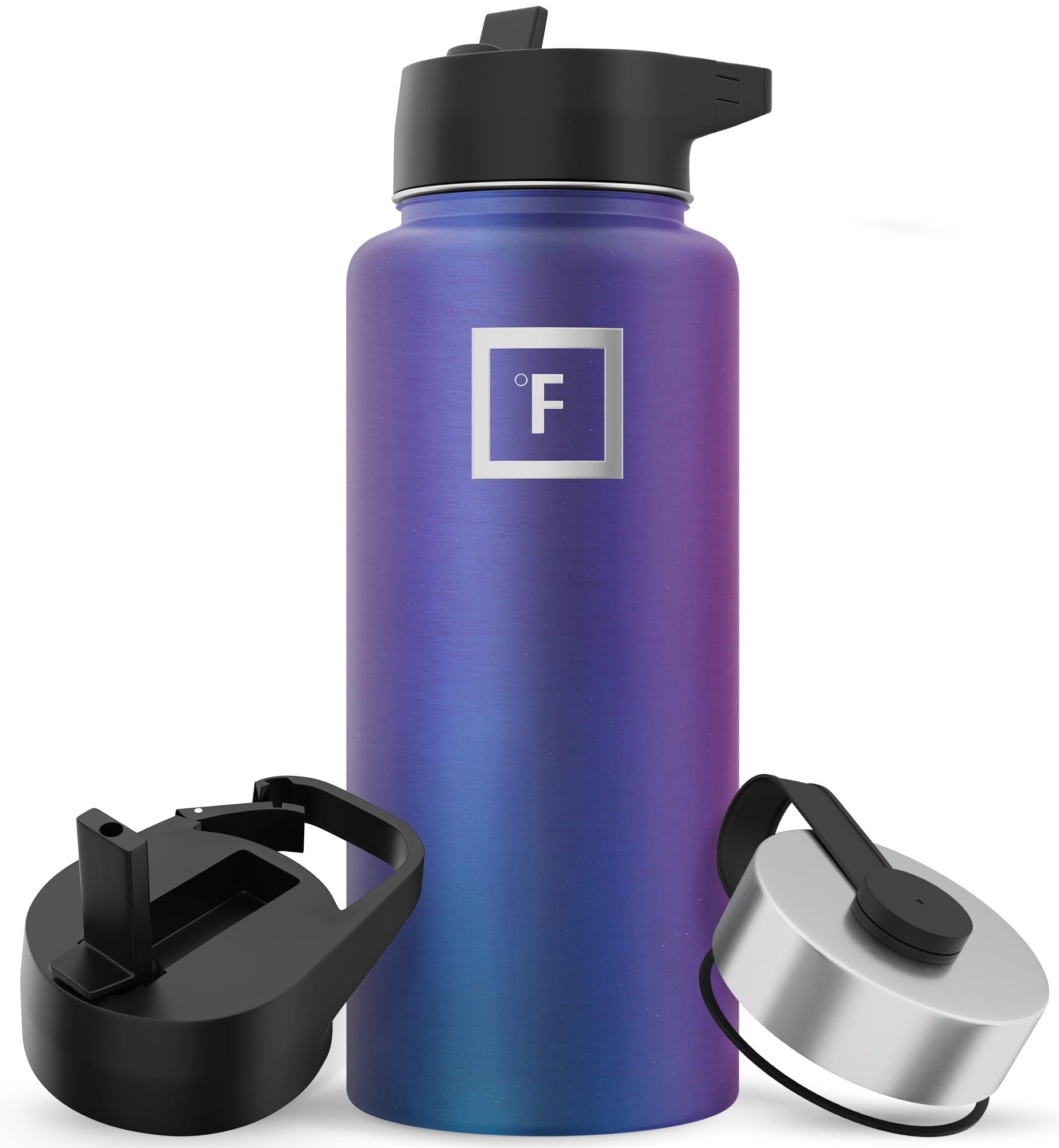 IRON °FLASK Sports Water Bottle - 32 Oz, 3 Lids (Straw Lid), Leak Proof, Vacuum Insulated Stainless Steel, Double Walled, Thermo Mug, Metal Canteen