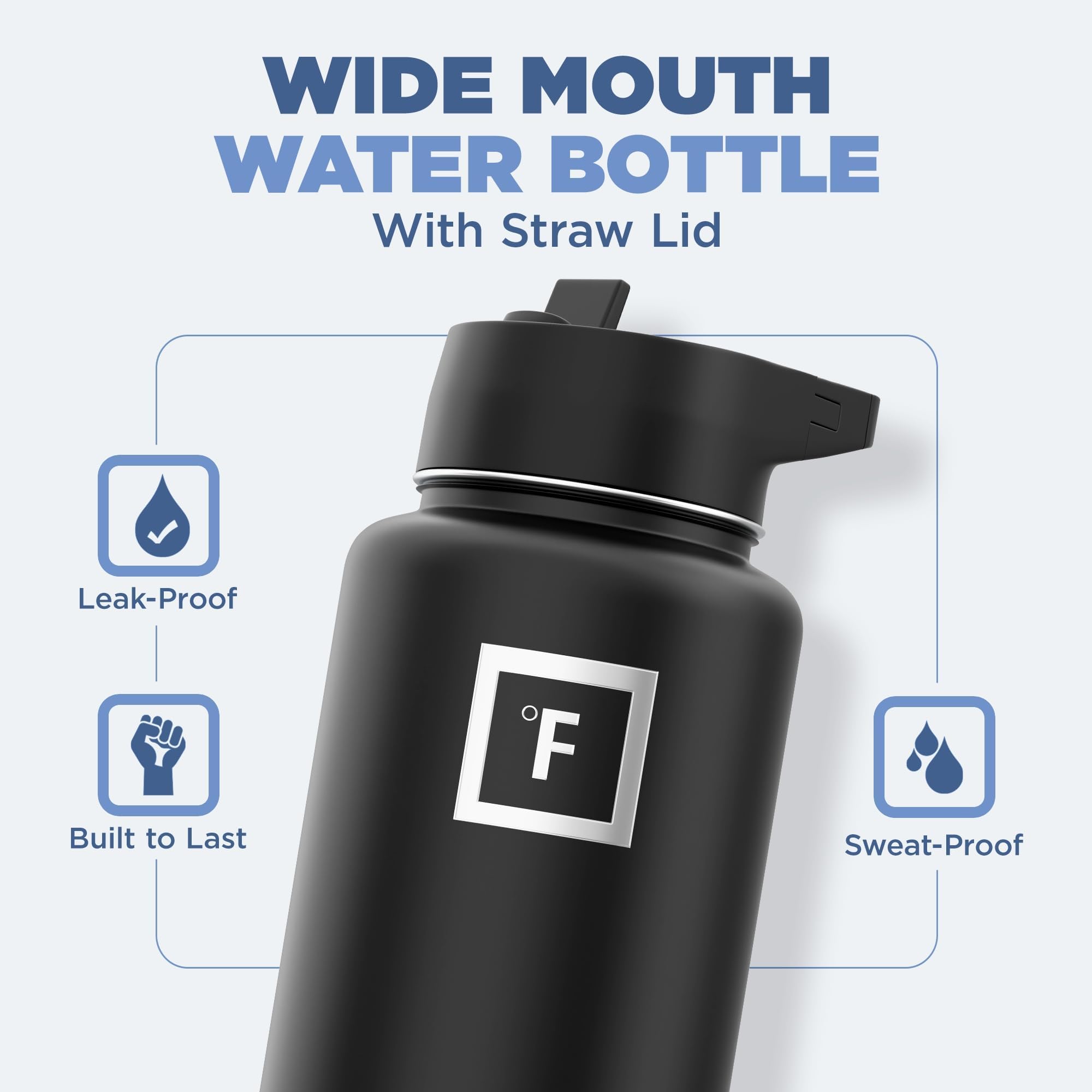 IRON °FLASK Sports Water Bottle - 32 Oz, 3 Lids (Straw Lid), Leak Proof, Vacuum Insulated Stainless Steel, Double Walled, Thermo Mug, Metal Canteen