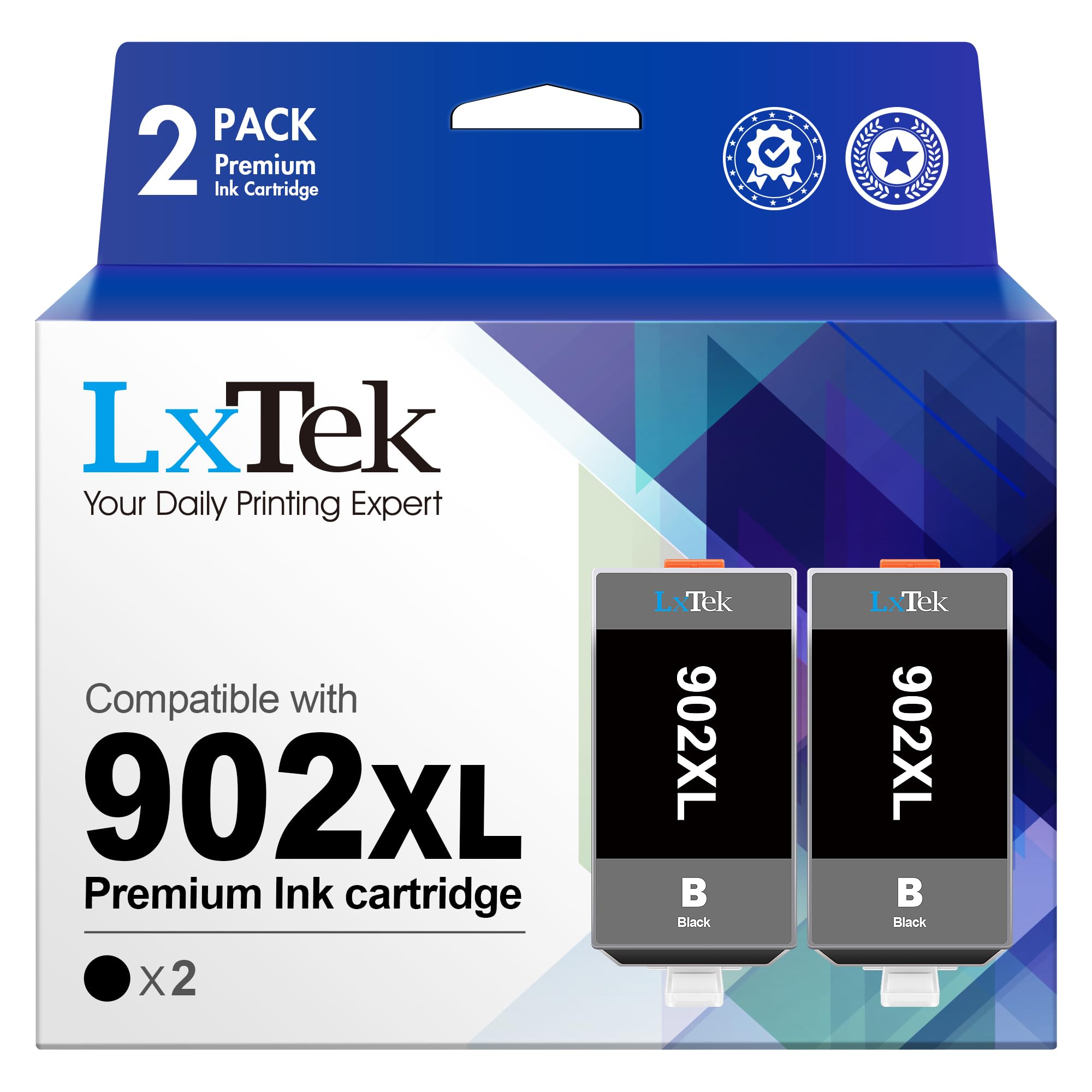 LxTek Compatible Ink Cartridge Replacement for HP 902XL 902 Compatible with Officejet 6978 6968 6962 6954 6975 Printers (2 Pack)