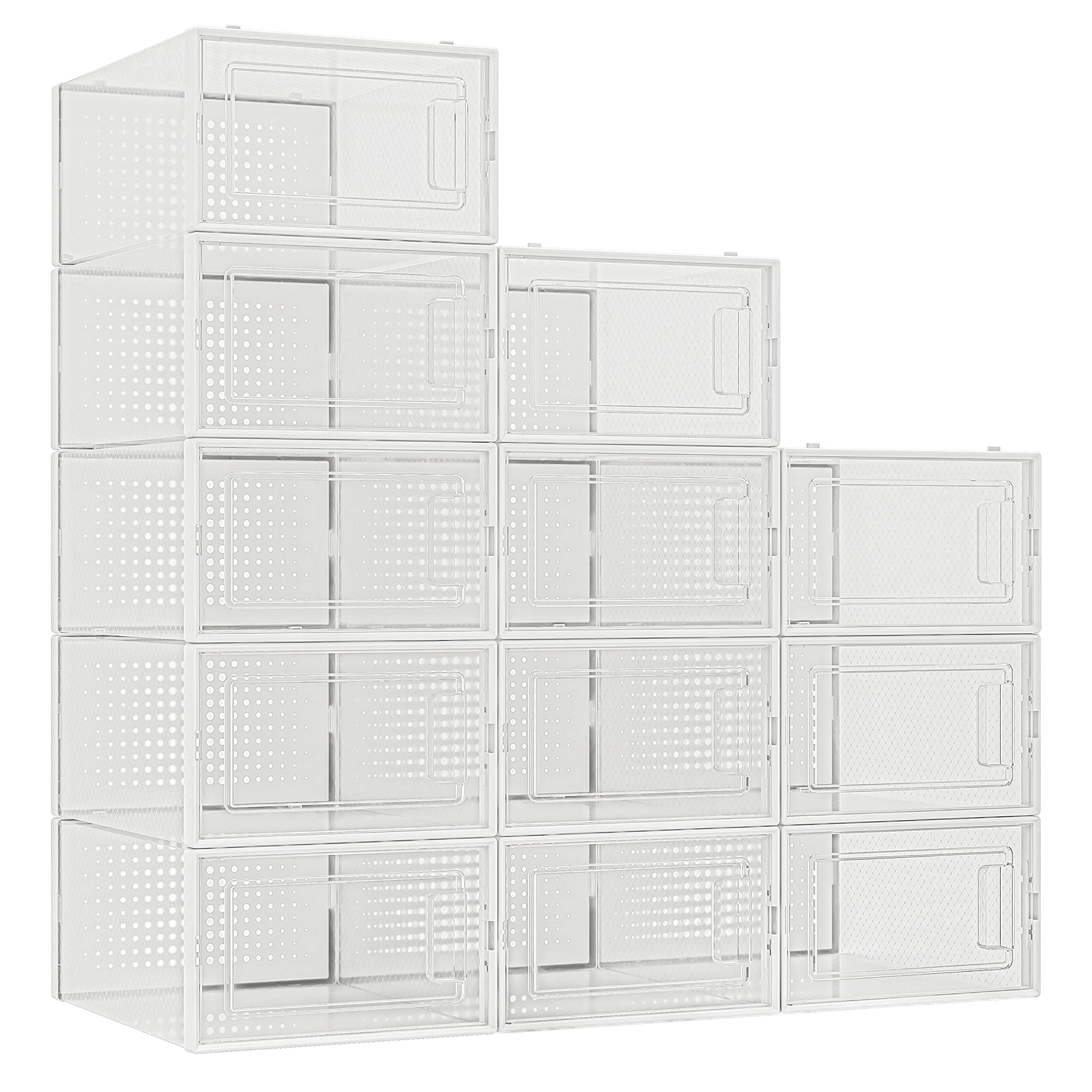 SESENO. 12 Pack Shoe Storage Boxes, Clear Plastic Stackable Shoe Organizer Bins, Drawer Type Front Opening Shoe Holder Containers