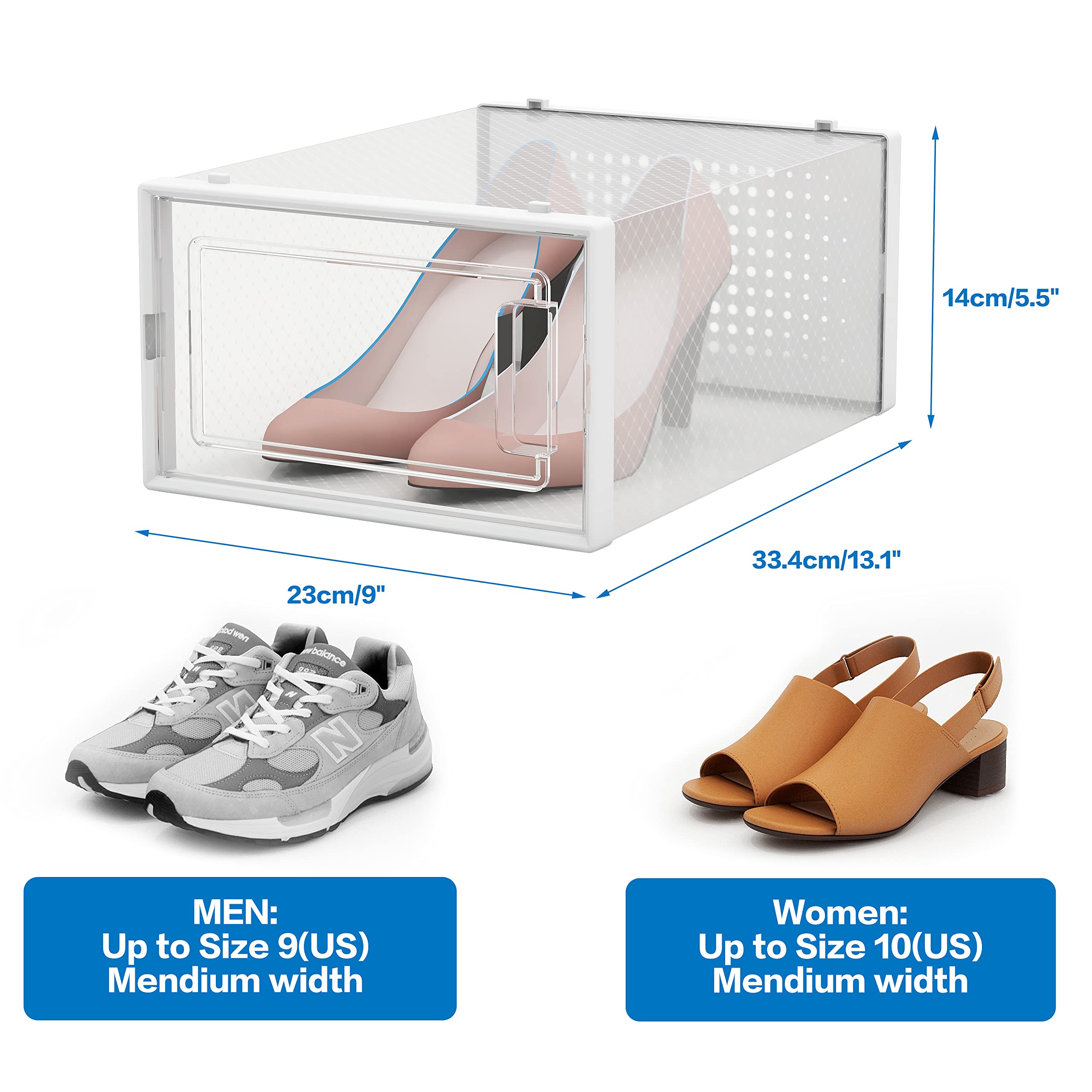 SESENO. 12 Pack Shoe Storage Boxes, Clear Plastic Stackable Shoe Organizer Bins, Drawer Type Front Opening Shoe Holder Containers
