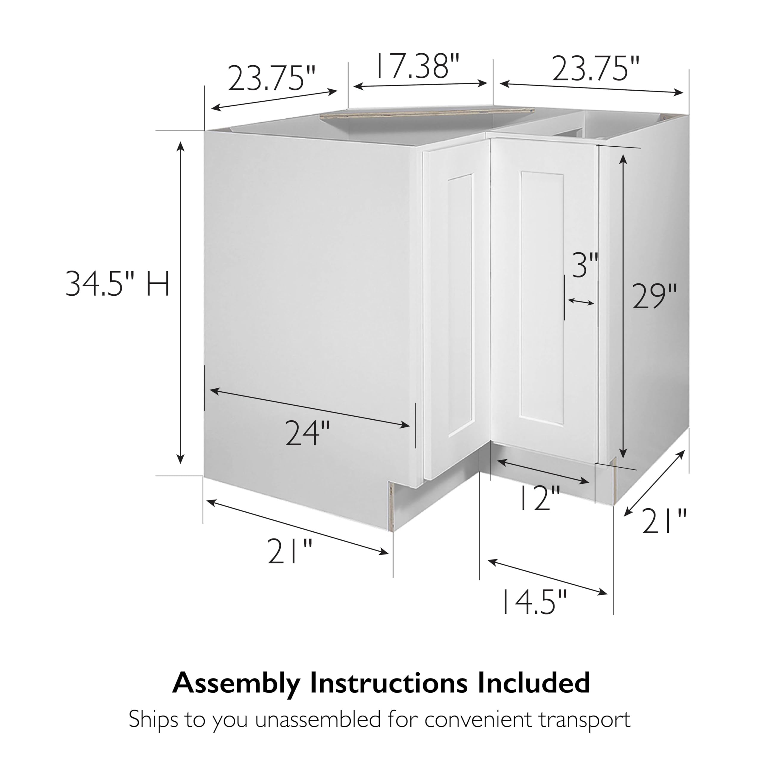Design House Brookings 36-Inch Lazy Susan Cabinet, White Shaker