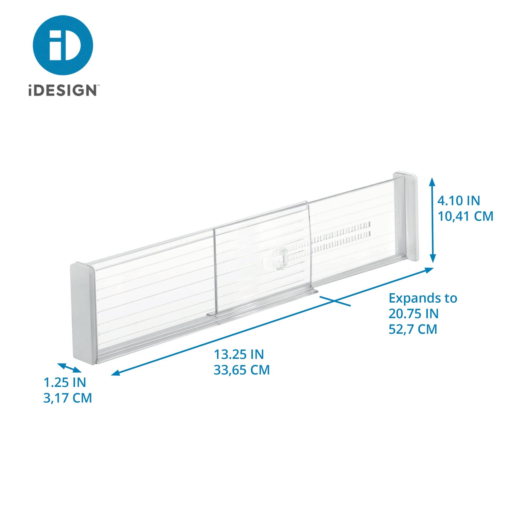 iDesign Plastic Adjustable Deep Drawer Divider, Kitchen, Dresser, Desk, Bathroom and More, The Linus Collection β Set of 4, Expandable 13.25β β 20.75β, Clear