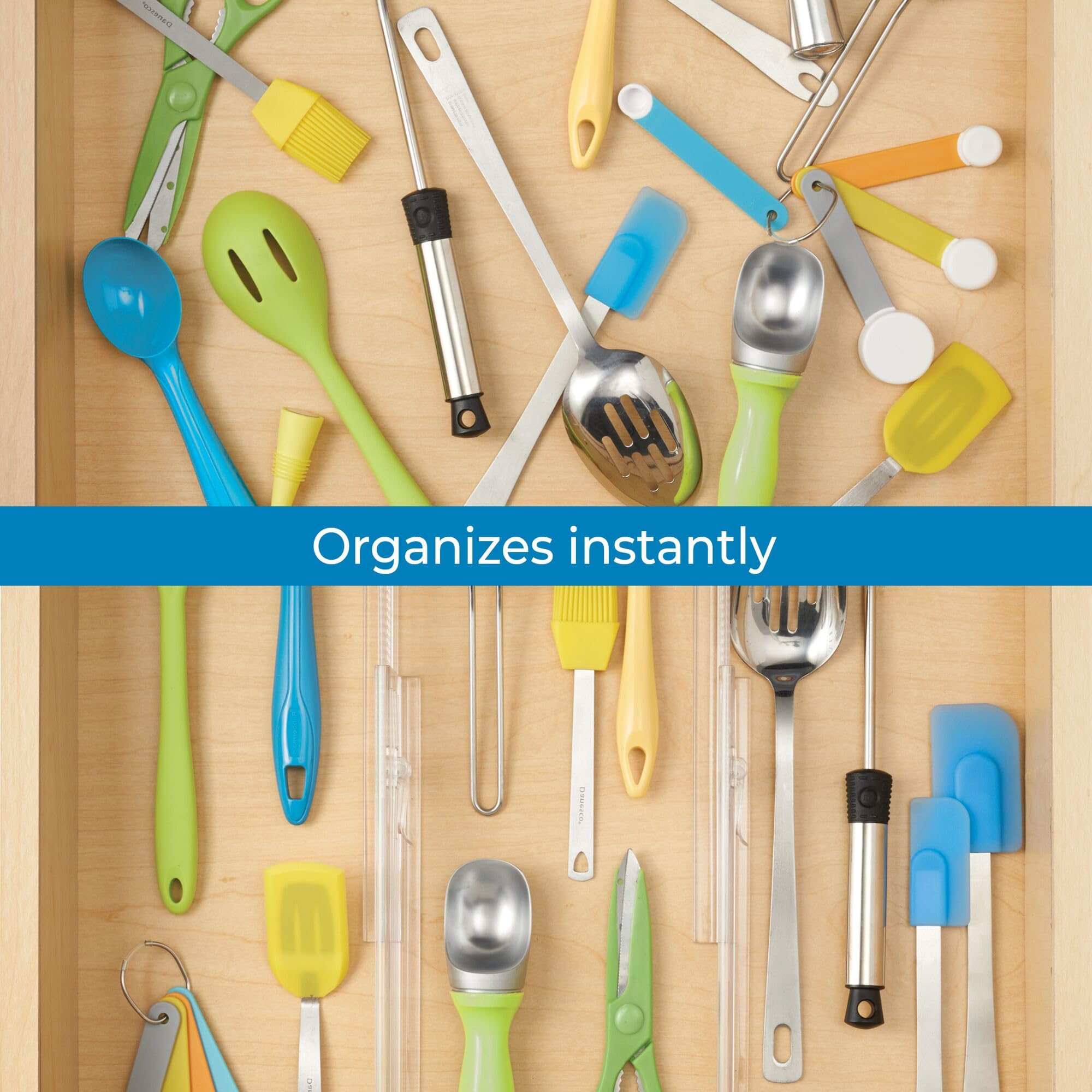 iDesign Plastic Adjustable Deep Drawer Divider, Kitchen, Dresser, Desk, Bathroom and More, The Linus Collection β Set of 4, Expandable 13.25β β 20.75β, Clear