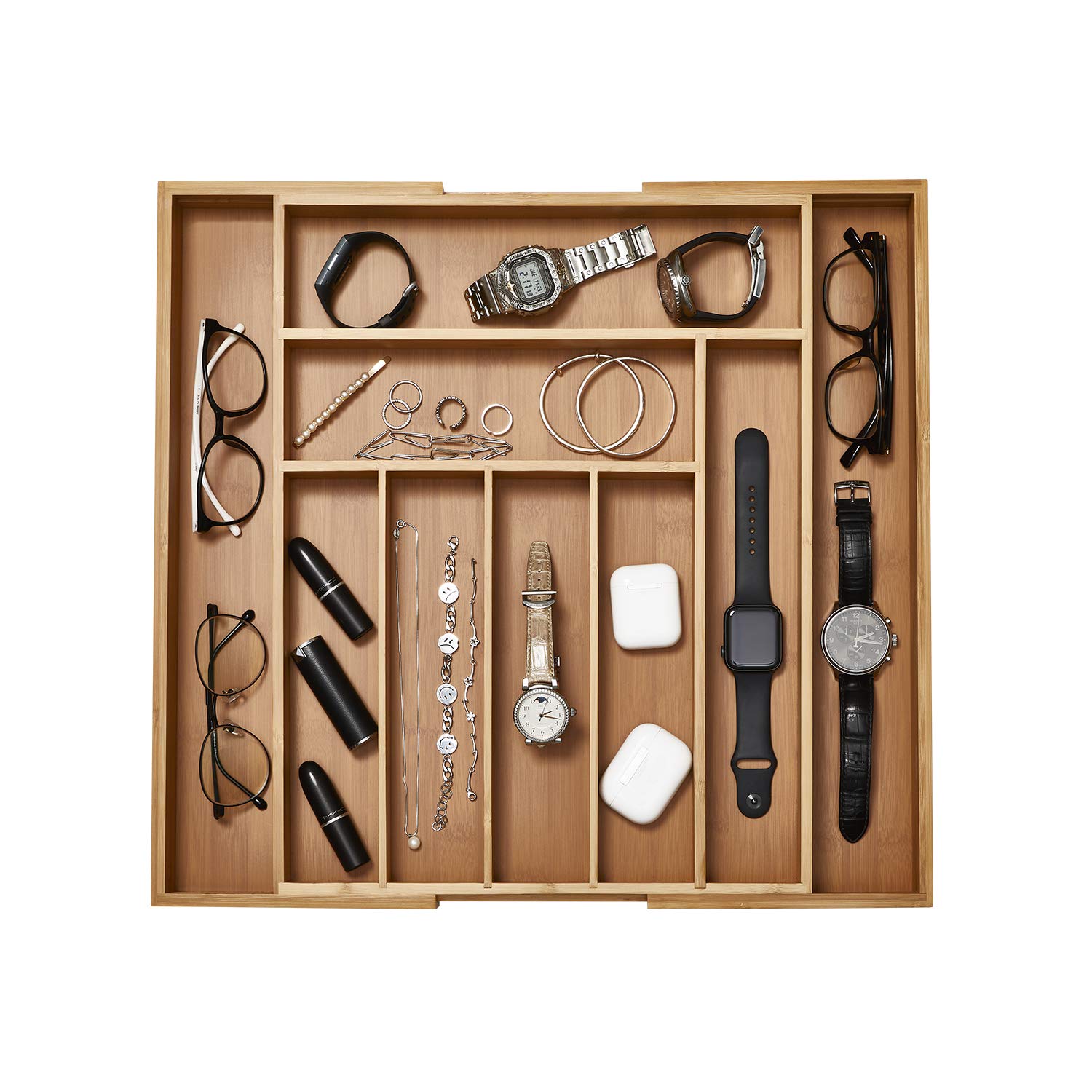 W WOODSUN Bamboo Kitchen Drawer Organizer, Utensil Tray Drawer Organizer, Expandable Flatware Organizer with Divider, Fit for Kitchen Bedroom Clothroom Readroom
