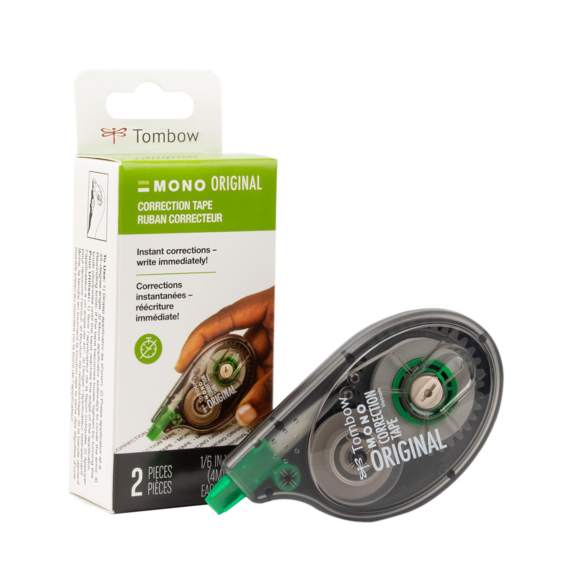 Tombow 68627 MONO Correction Tape, Non-Refillable, 1/6" x 394", White Tape (Pack of 2)