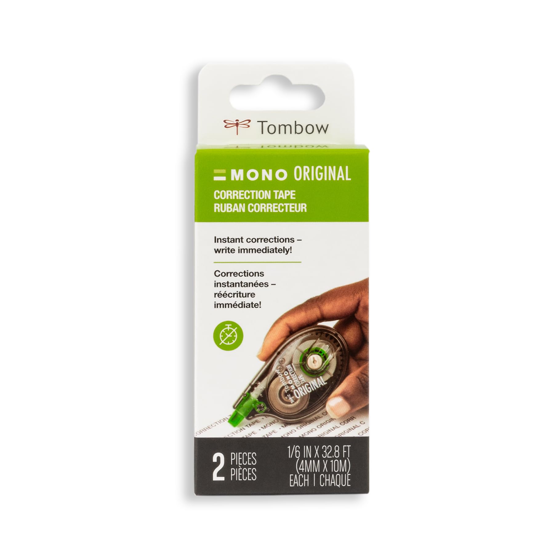 Tombow 68627 MONO Correction Tape, Non-Refillable, 1/6" x 394", White Tape (Pack of 2)