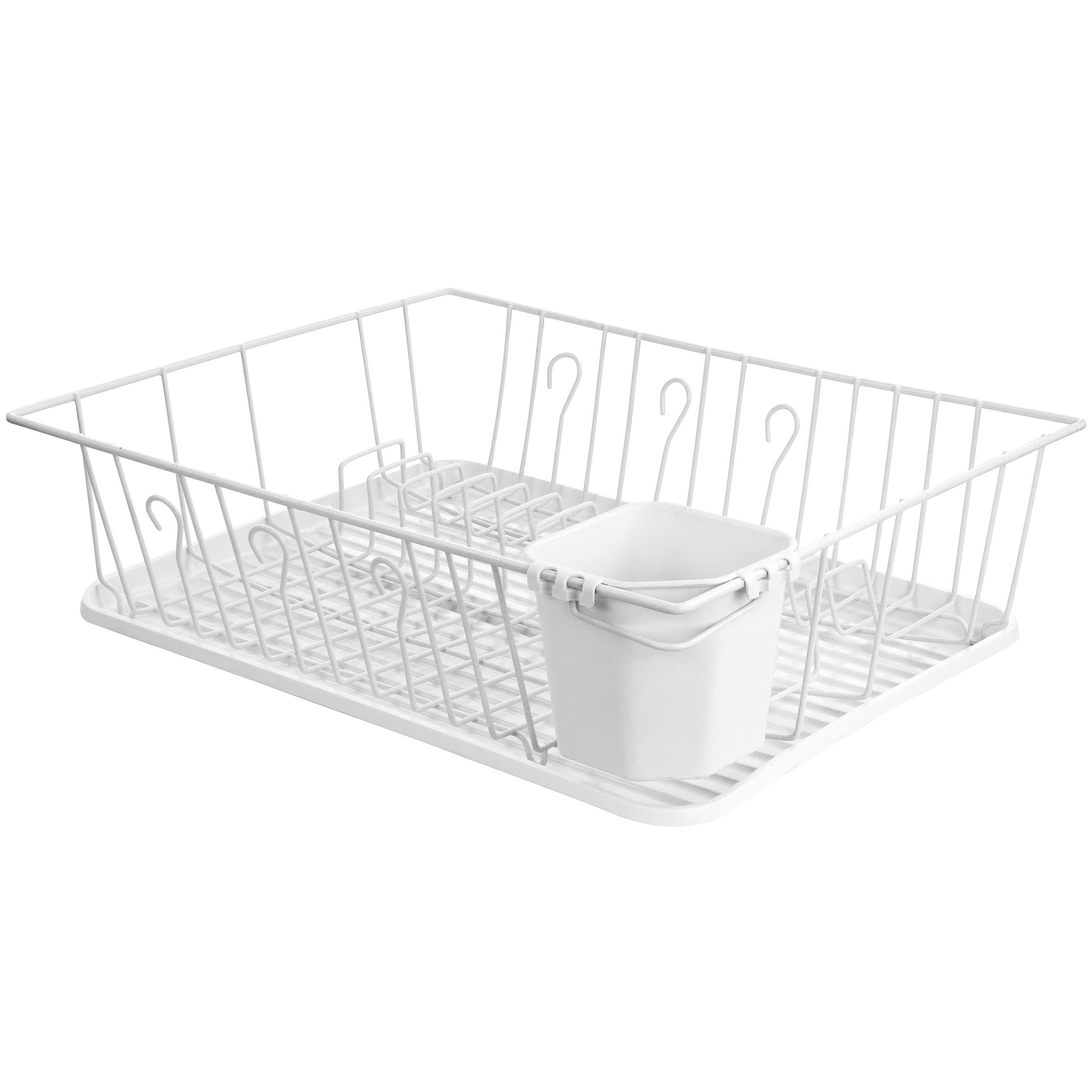 Megachef Chef Single Level Dish Rack with 14 Plate Positioners and A Detachable Utensil Holder, White DR-102 Silver