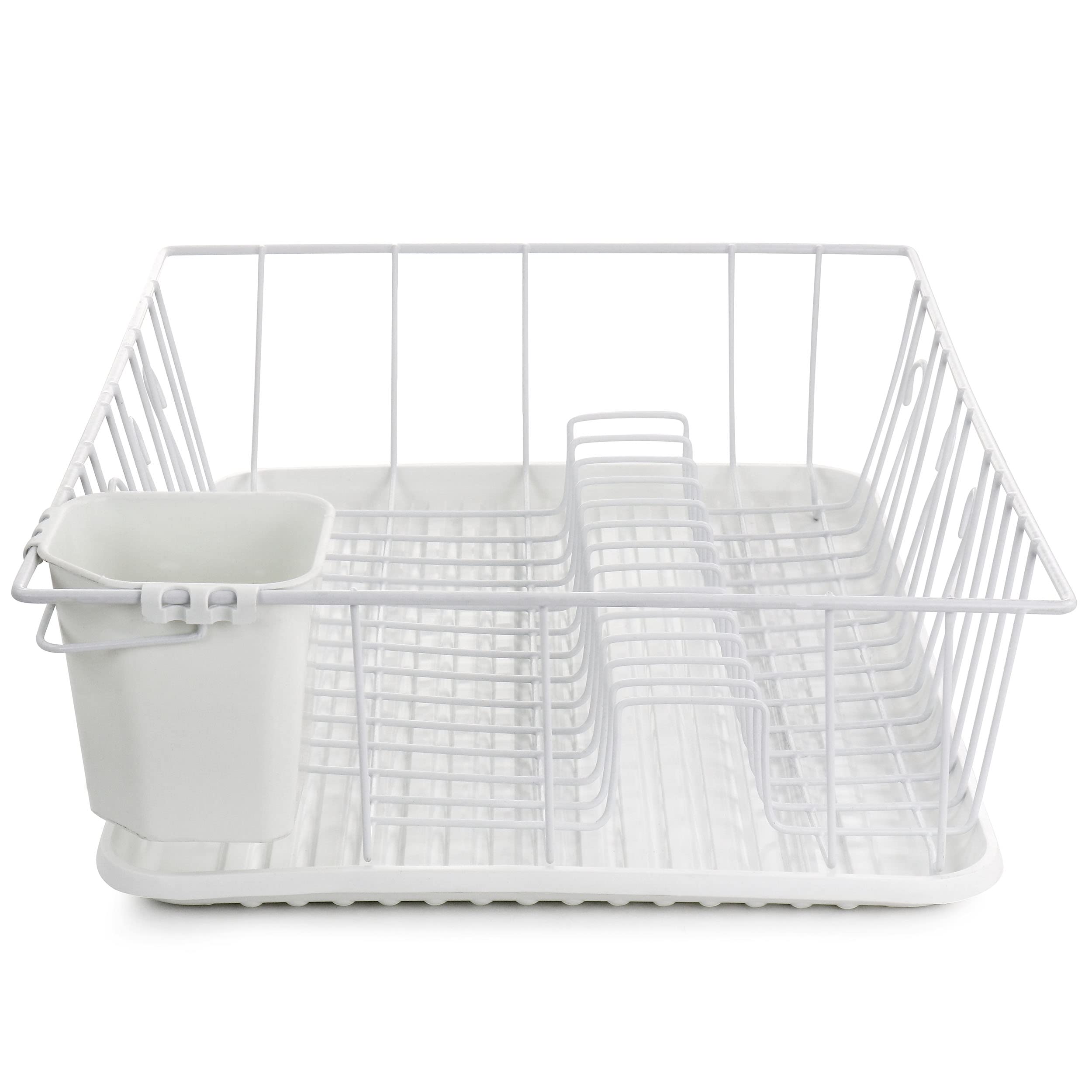 Megachef Chef Single Level Dish Rack with 14 Plate Positioners and A Detachable Utensil Holder, White DR-102 Silver