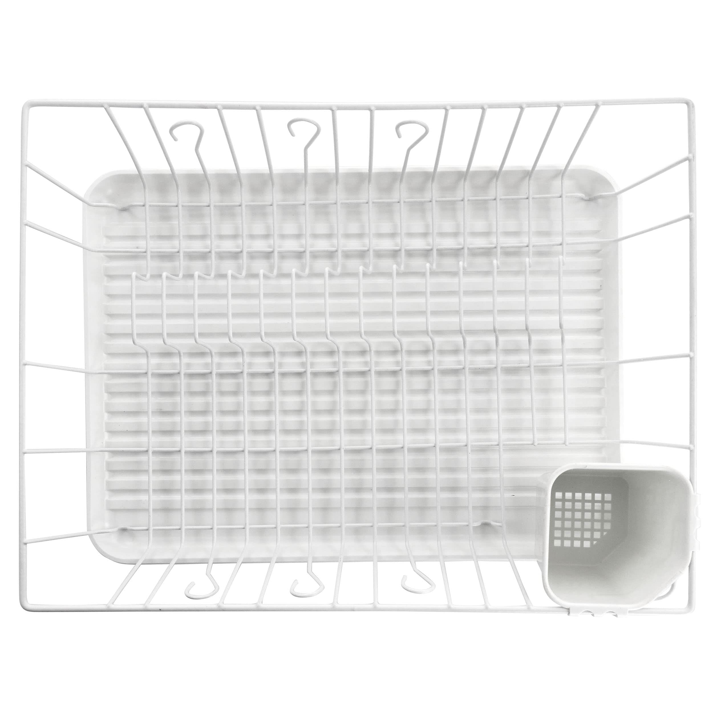 Megachef Chef Single Level Dish Rack with 14 Plate Positioners and A Detachable Utensil Holder, White DR-102 Silver