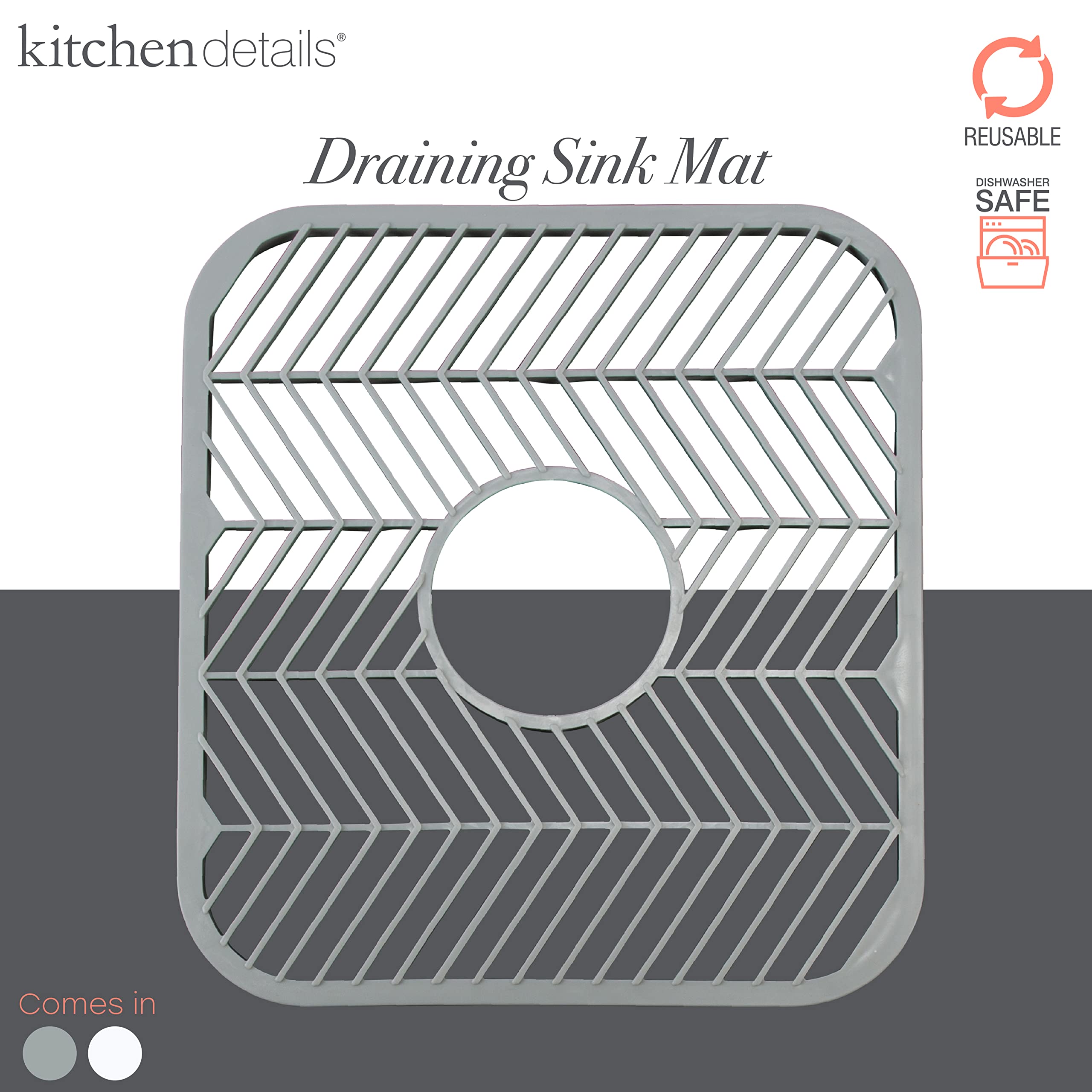 Kitchen Details Grid, Protects Dishware Plastic Sink Mat, 12"x 11"x 0.4", Assorted: White or Grey