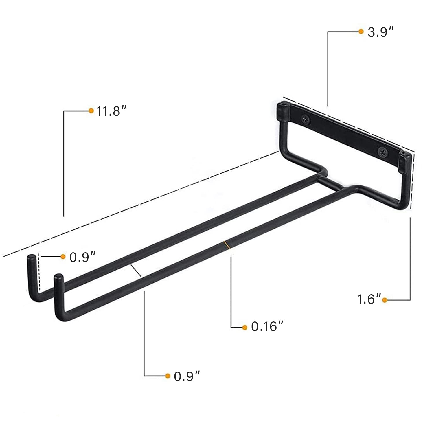 Wine Glass Rack, 11.8 Inch Black Wall Mounted Under Cabinet Wine Glass Holder Iron Wire Glasses Storage Hanger Organizer, Hanging Stemware with 8 Screws & 8 Tubes for Cabinet Kitchen Bar (4 Pack)